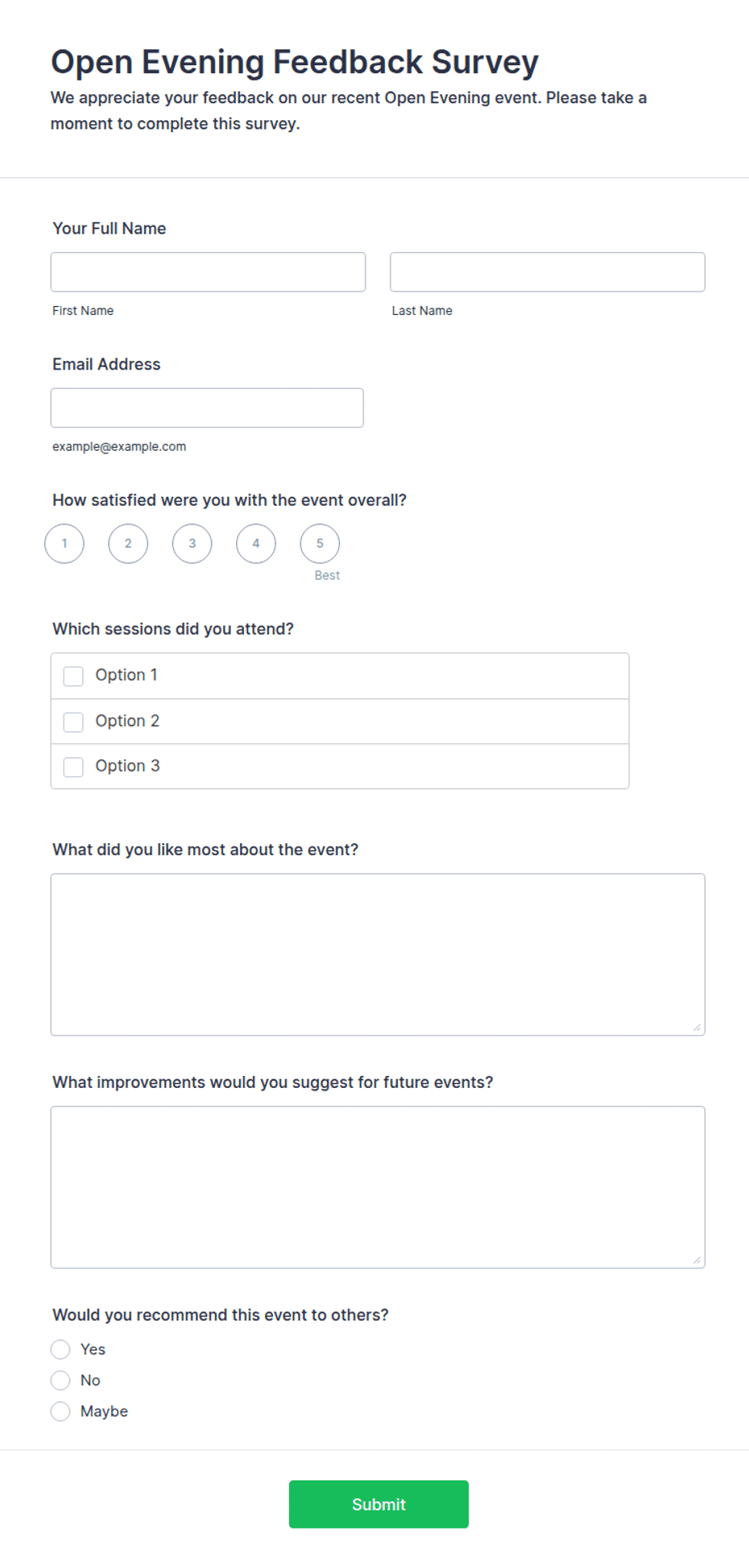 Open Evening Feedback Survey Form Template | Jotform