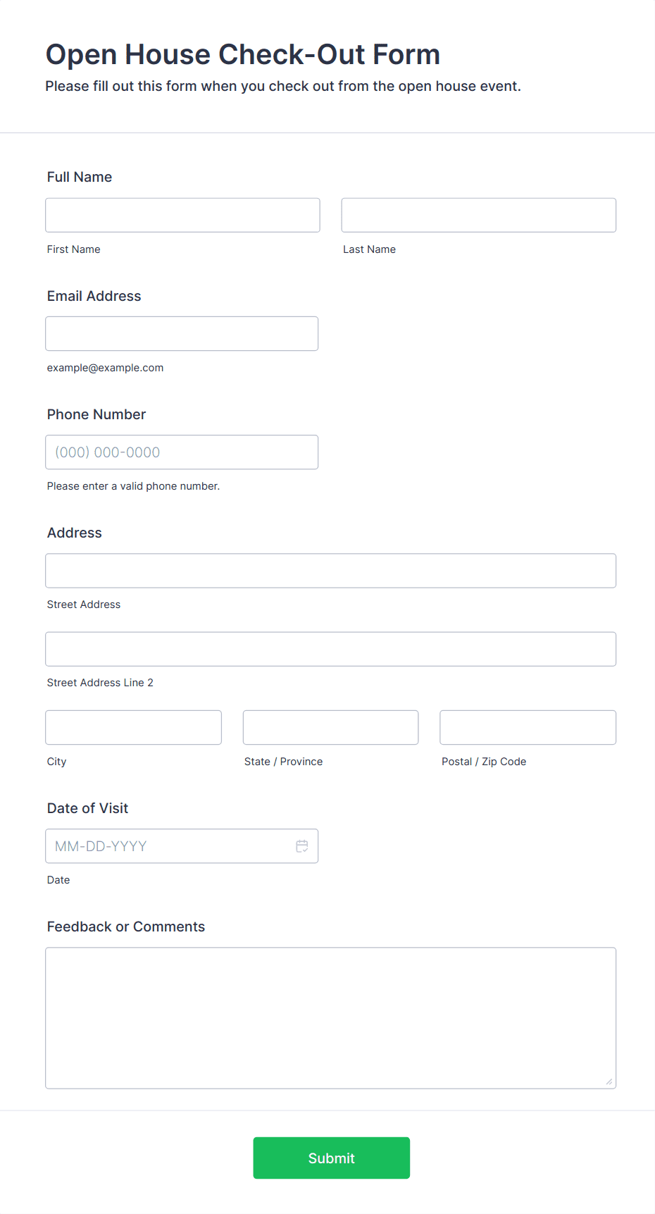 Open House Check-Out Form Template | Jotform
