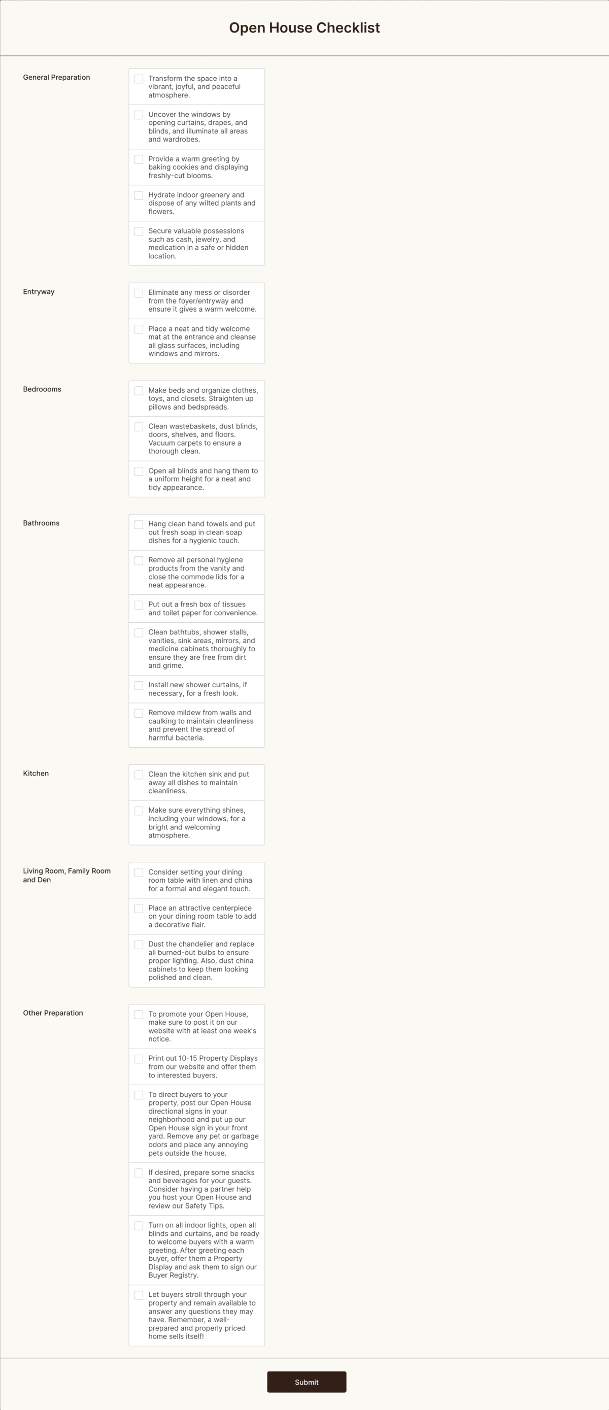 Open House Checklist Form Template | Jotform