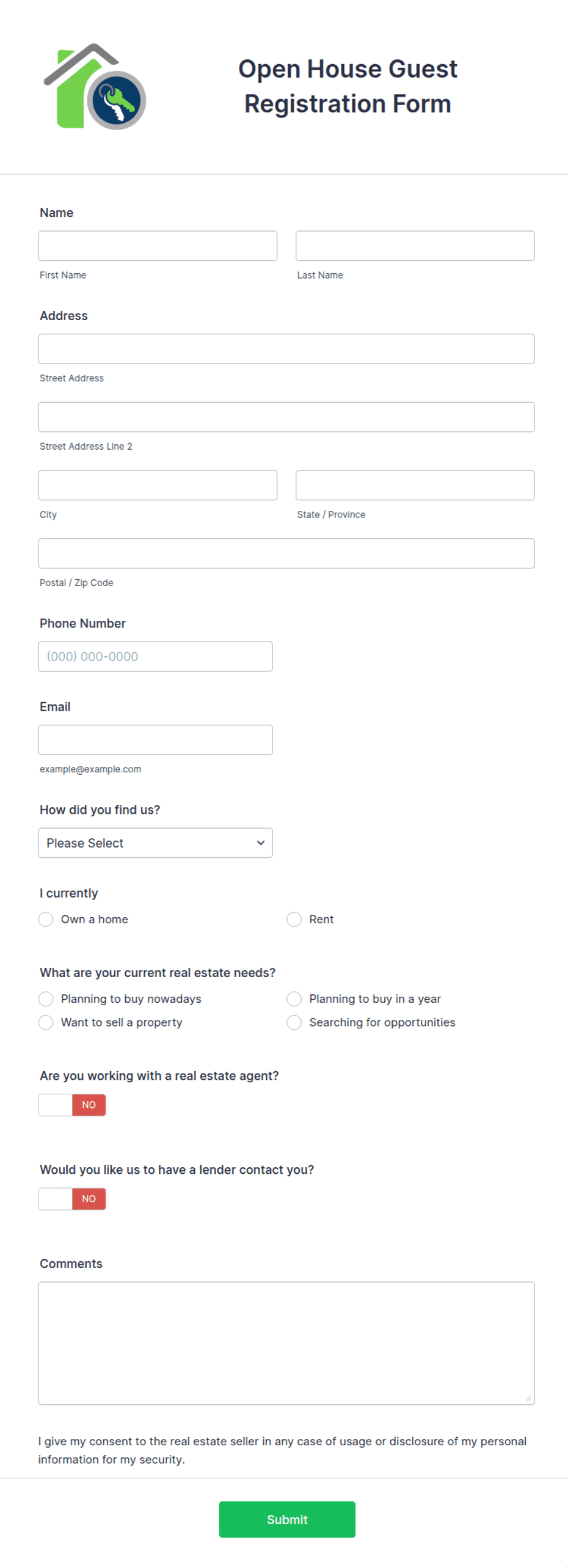 Open House Guest Registration Form Template | Jotform