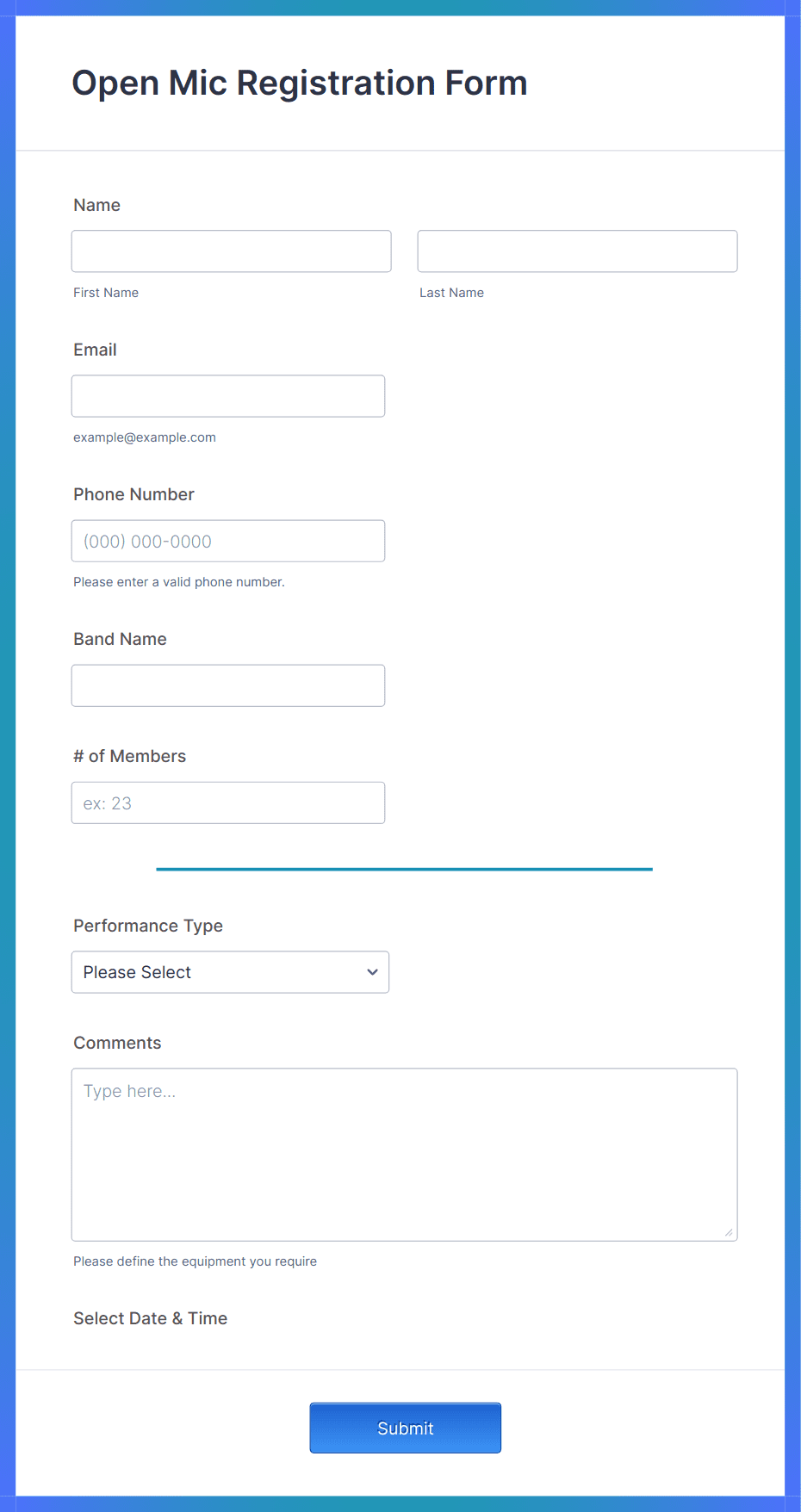 Open Mic Registration Form Template | Jotform