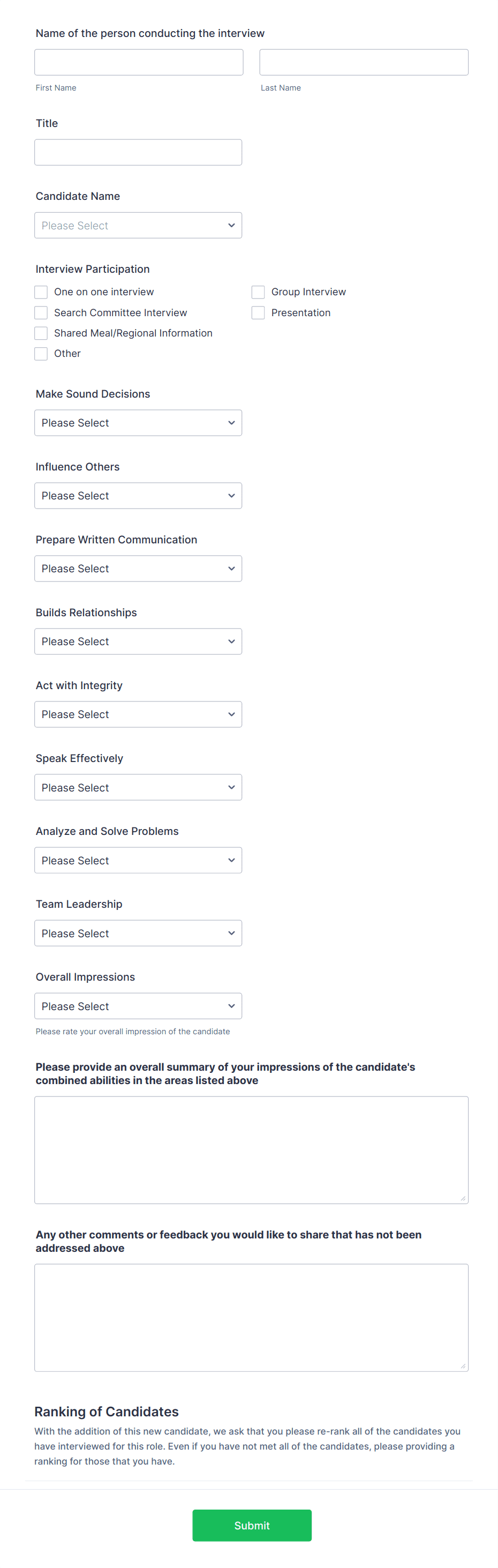 Open Position Candidate Feedback Form Template | Jotform