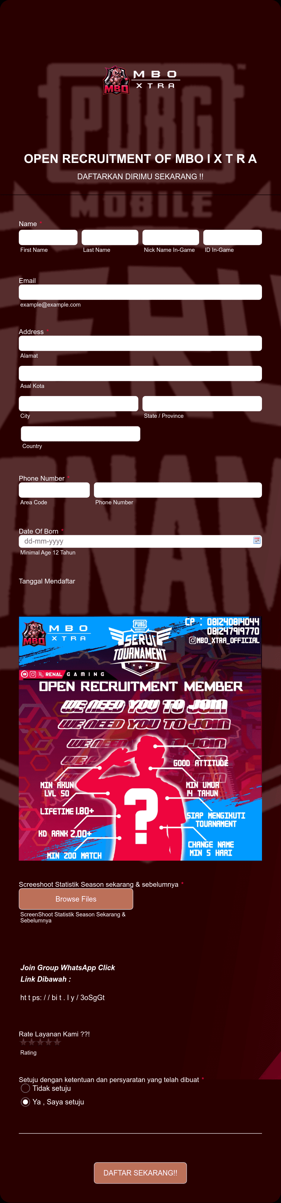 Open Recruitment Member Of Mbo I X T R A Template Formulir | Jotform