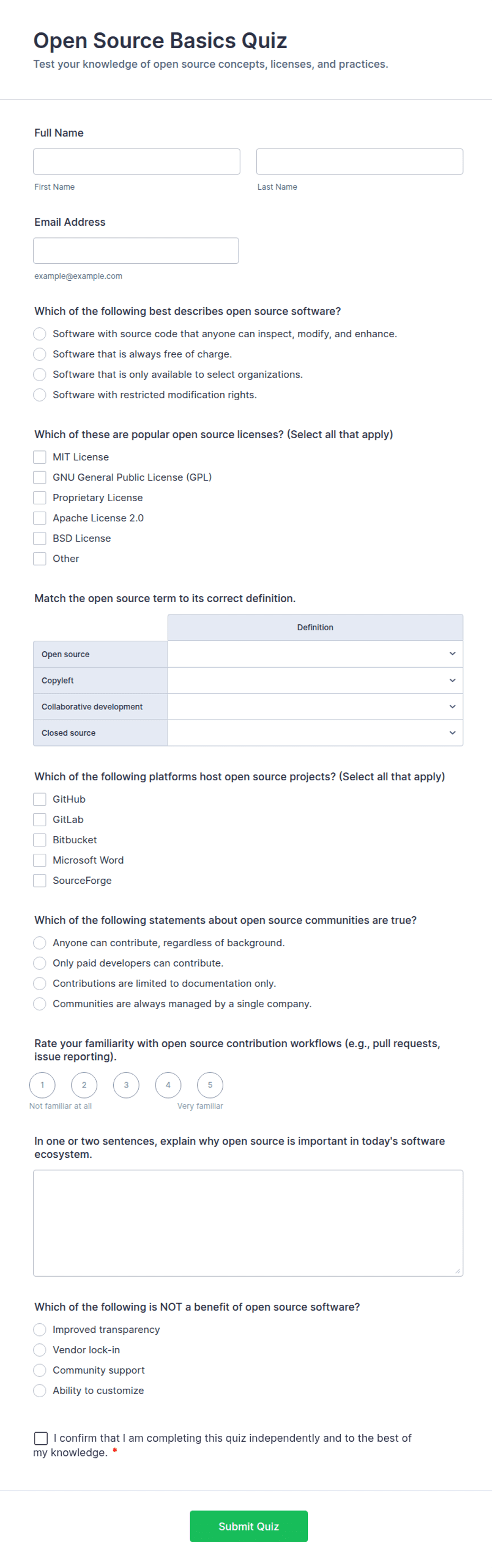 Open Source Basics Quiz Form Template | Jotform
