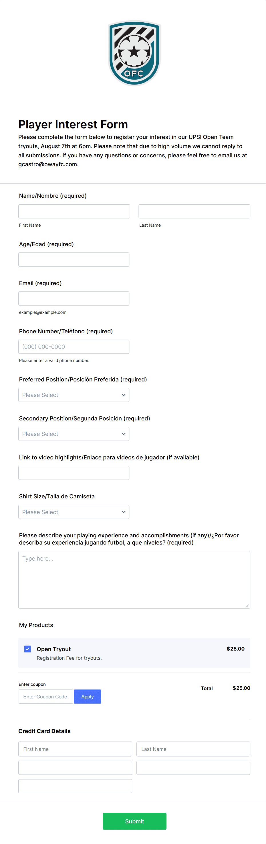 Open Tryouts Form Template | Jotform