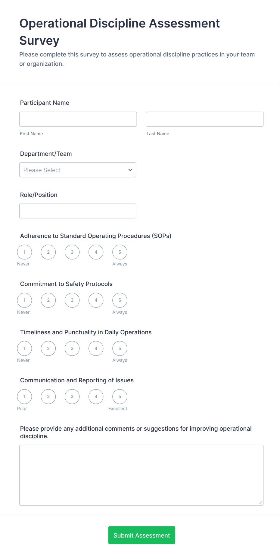 Operational Discipline Assessment Survey Form Template | Jotform