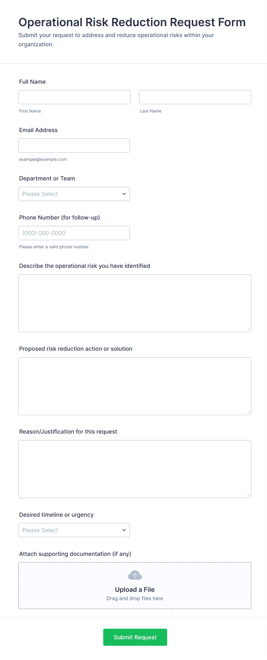 Operational Risk Reduction Request Form Template | Jotform