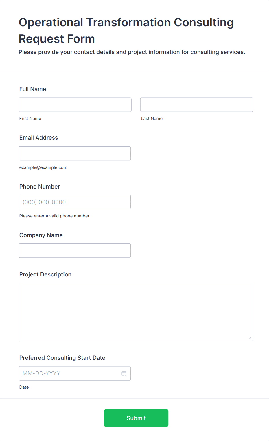Operational Transformation Consulting Request Form Template | Jotform