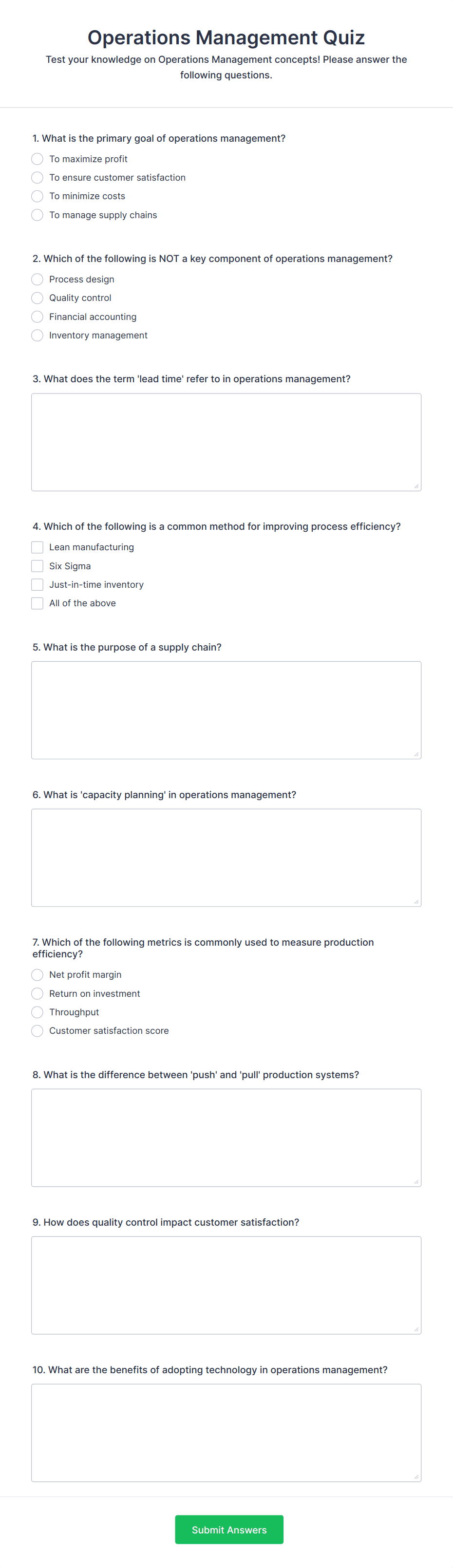 Operations Management Quiz Form Template | Jotform