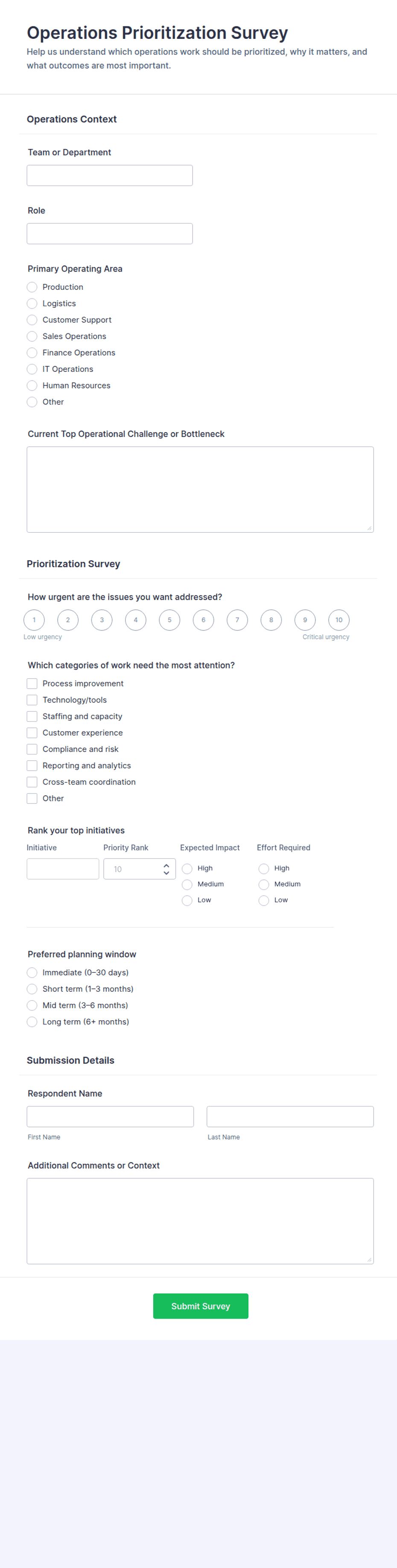 Operations Prioritization Survey Form Template | Jotform