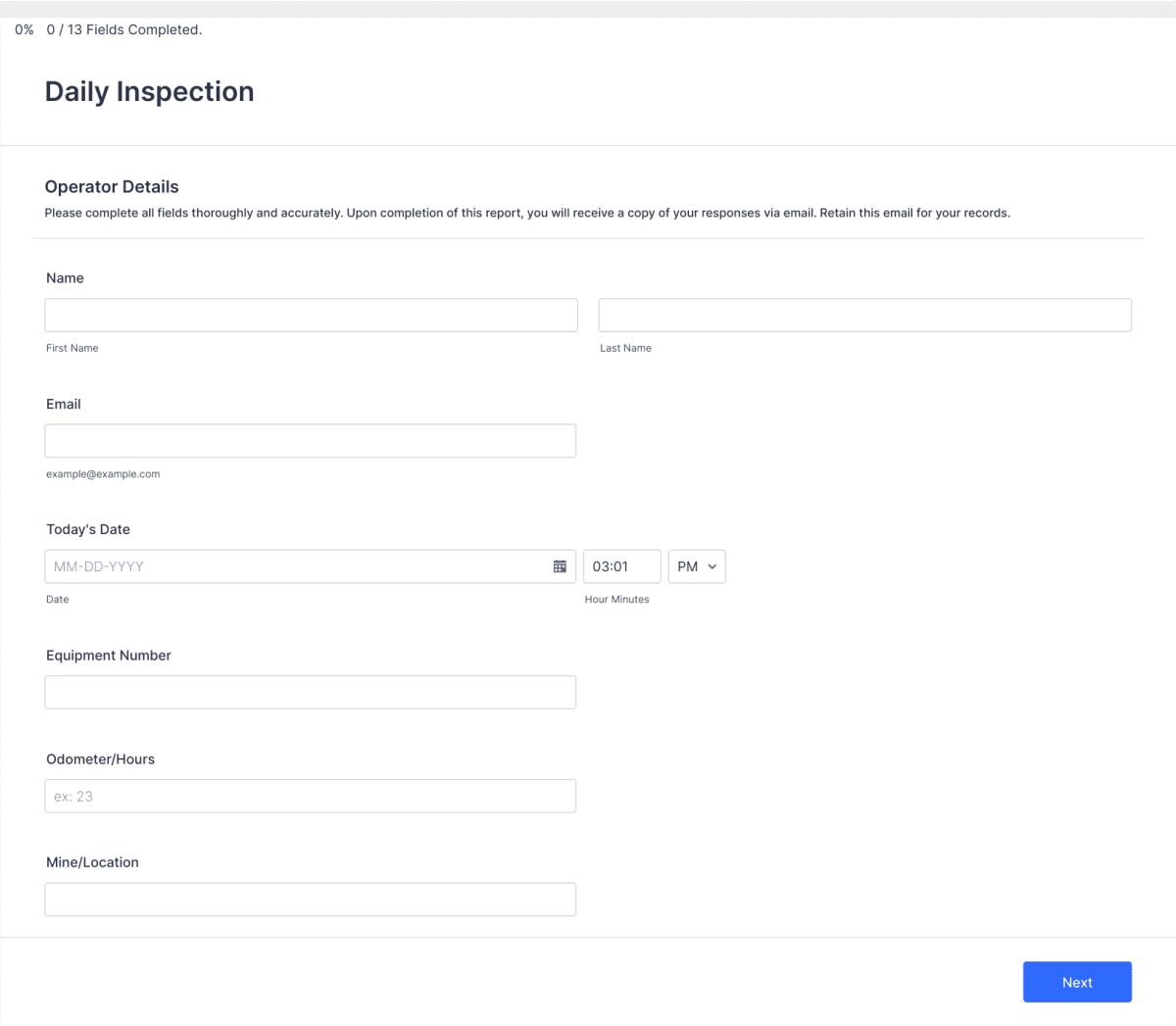 Operator Daily Inspection Form Template | Jotform