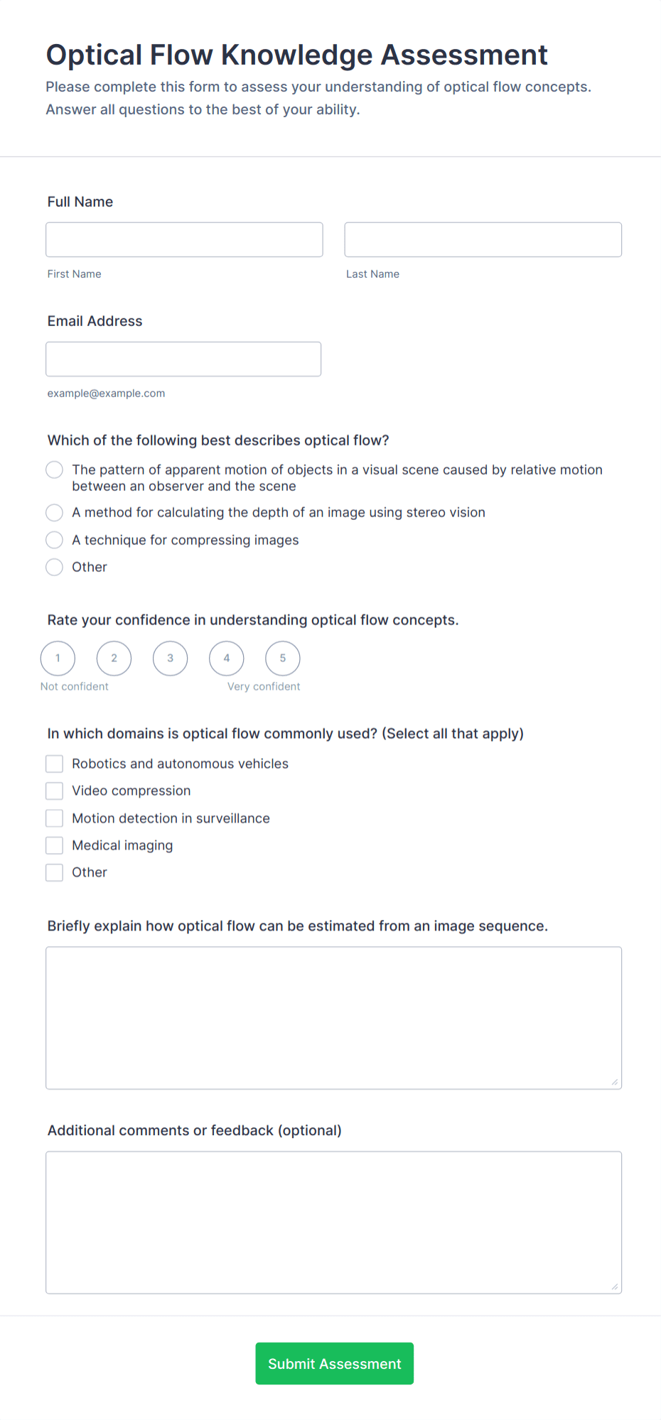 Optical Flow Knowledge Assessment Form Template | Jotform