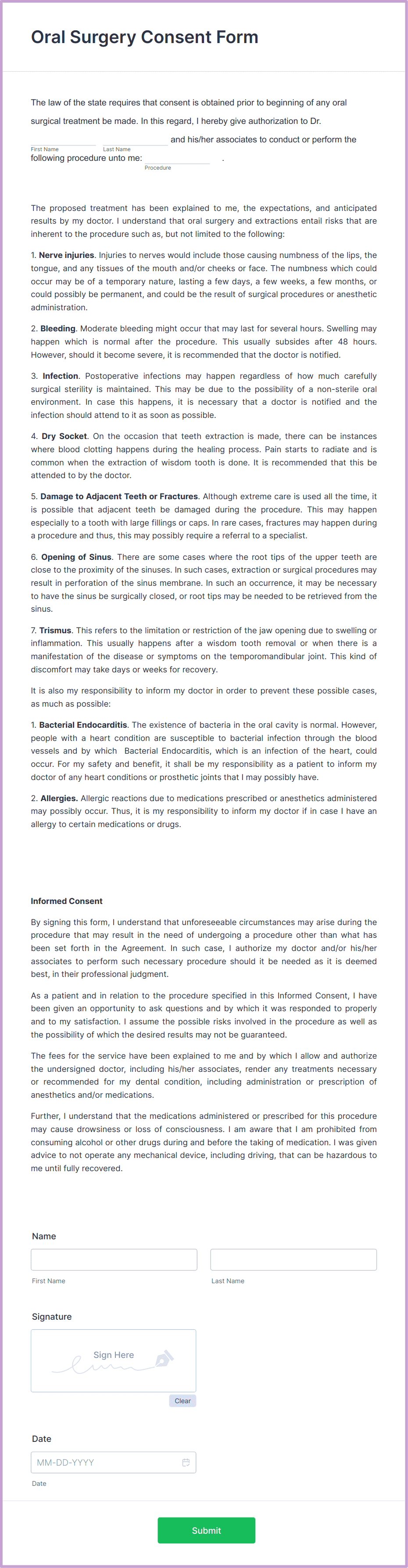 Oral Surgery Consent Form Template | Jotform
