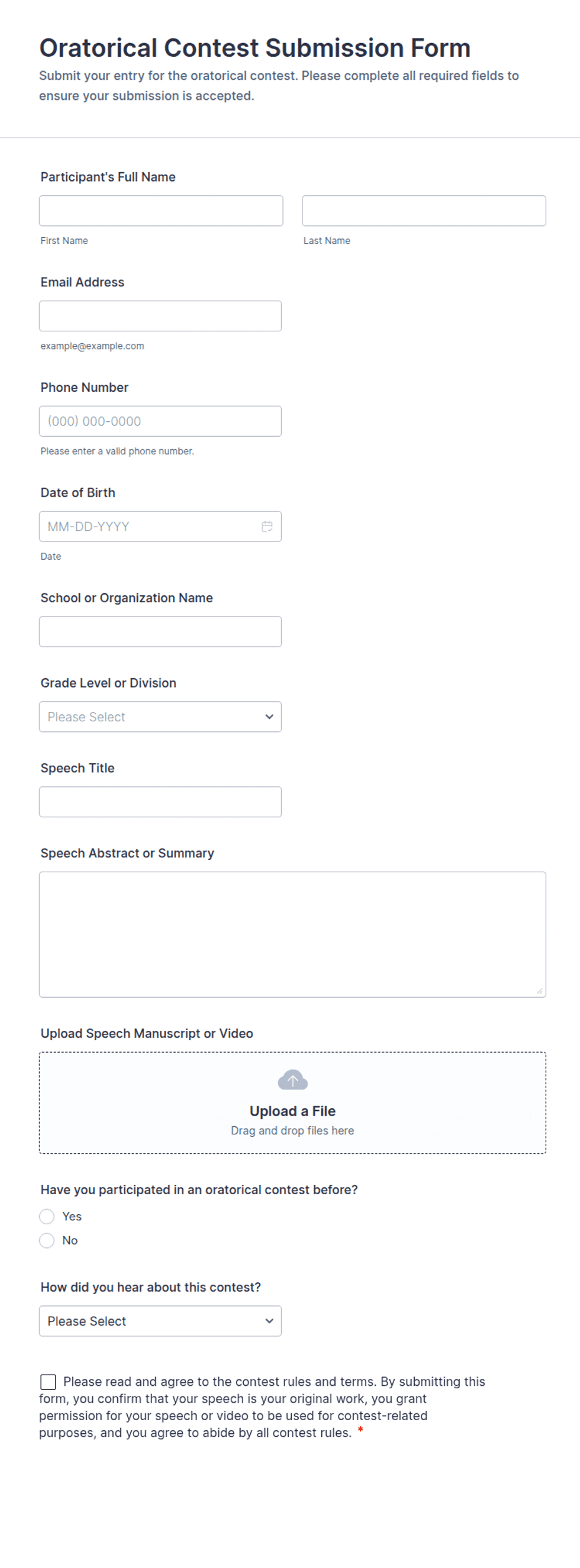 Oratorical Contest Submission Form Template | Jotform