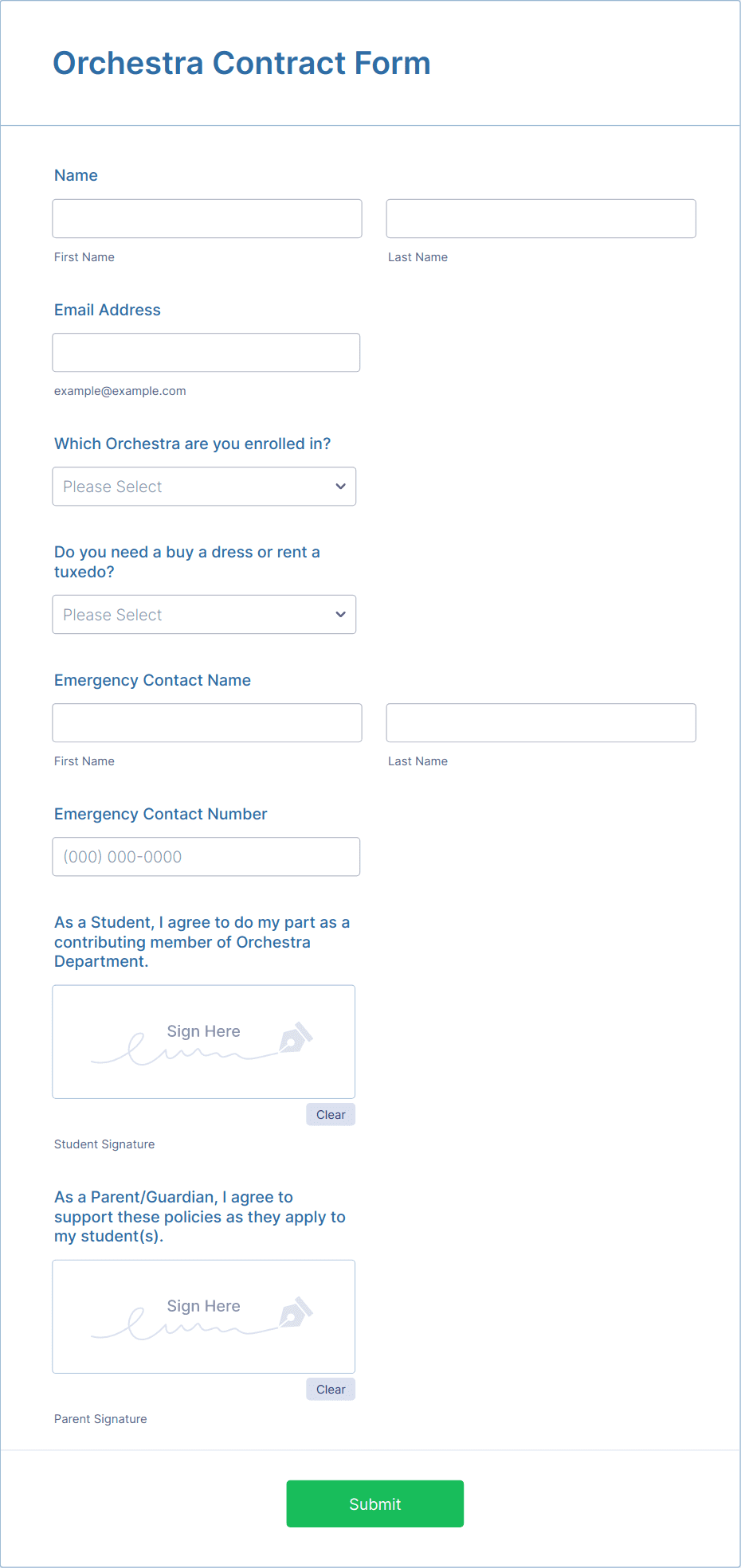 Orchestra Contract Form Template | Jotform