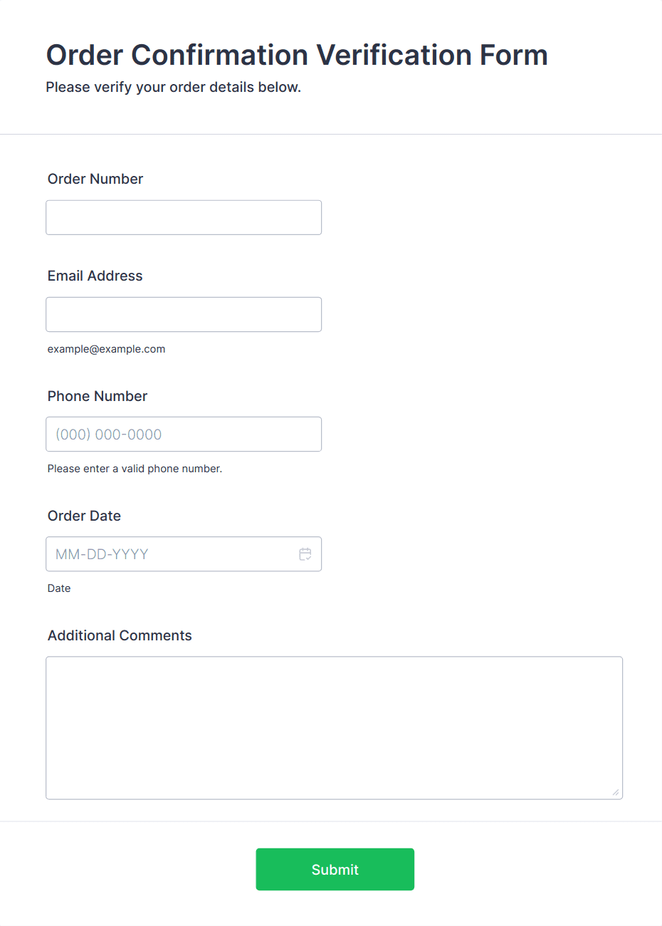 Order Confirmation Verification Form Template | Jotform