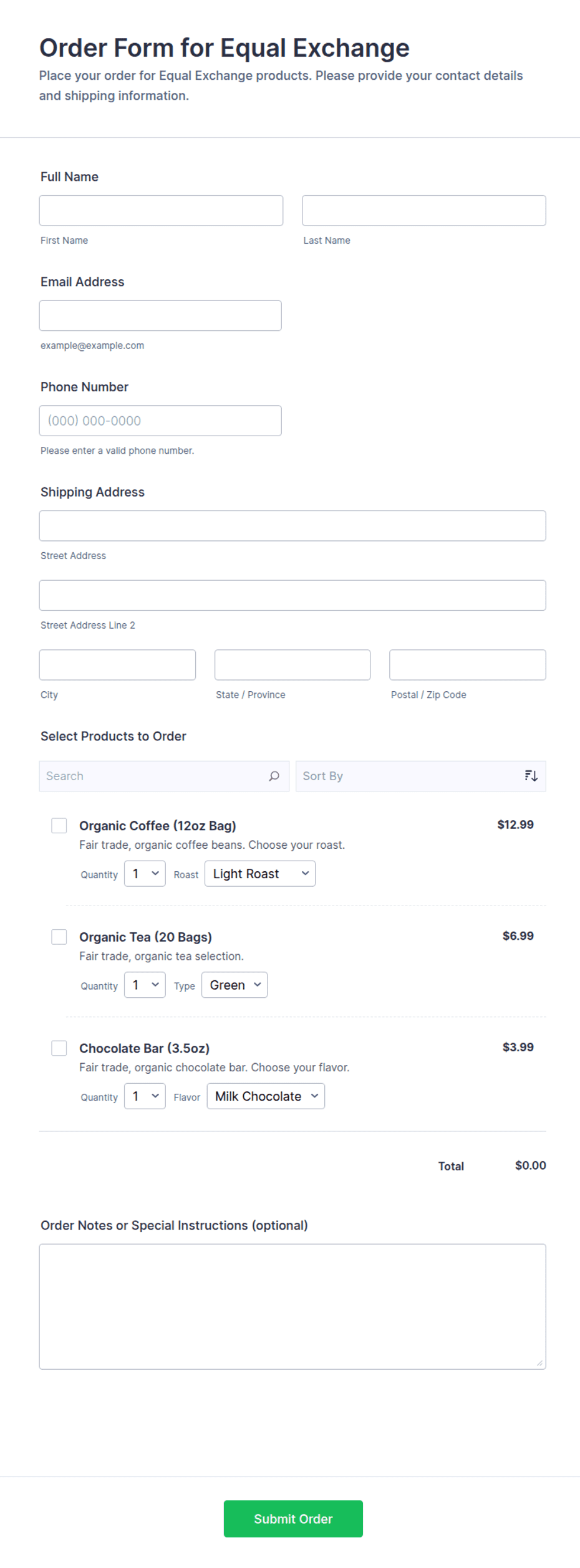 Order Form for Equal Exchange | Jotform