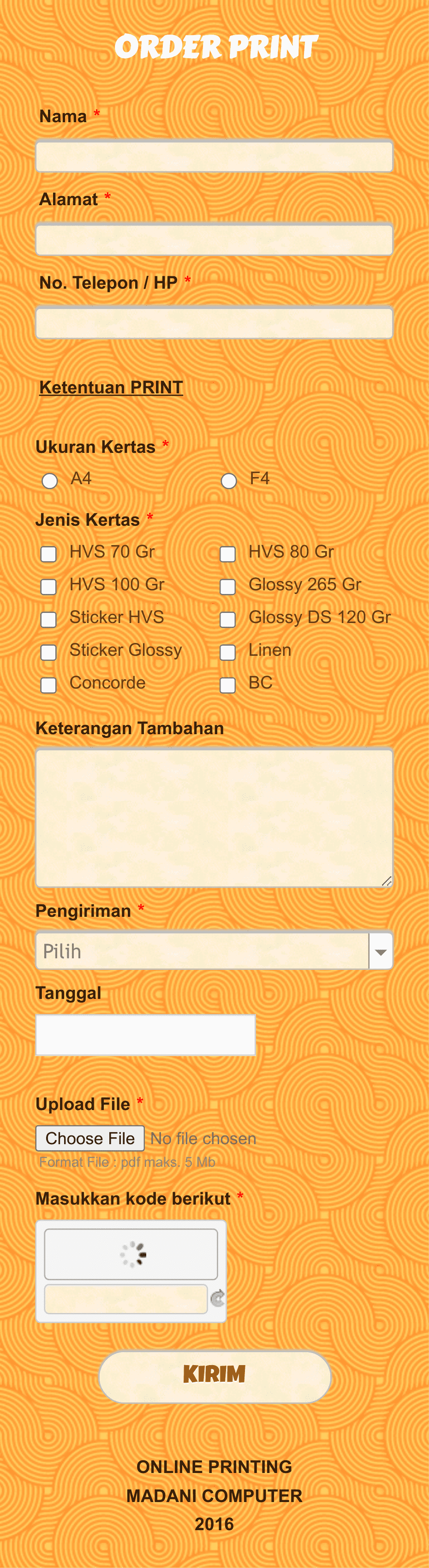 Indonesian Printing Order Template Formulir | Jotform