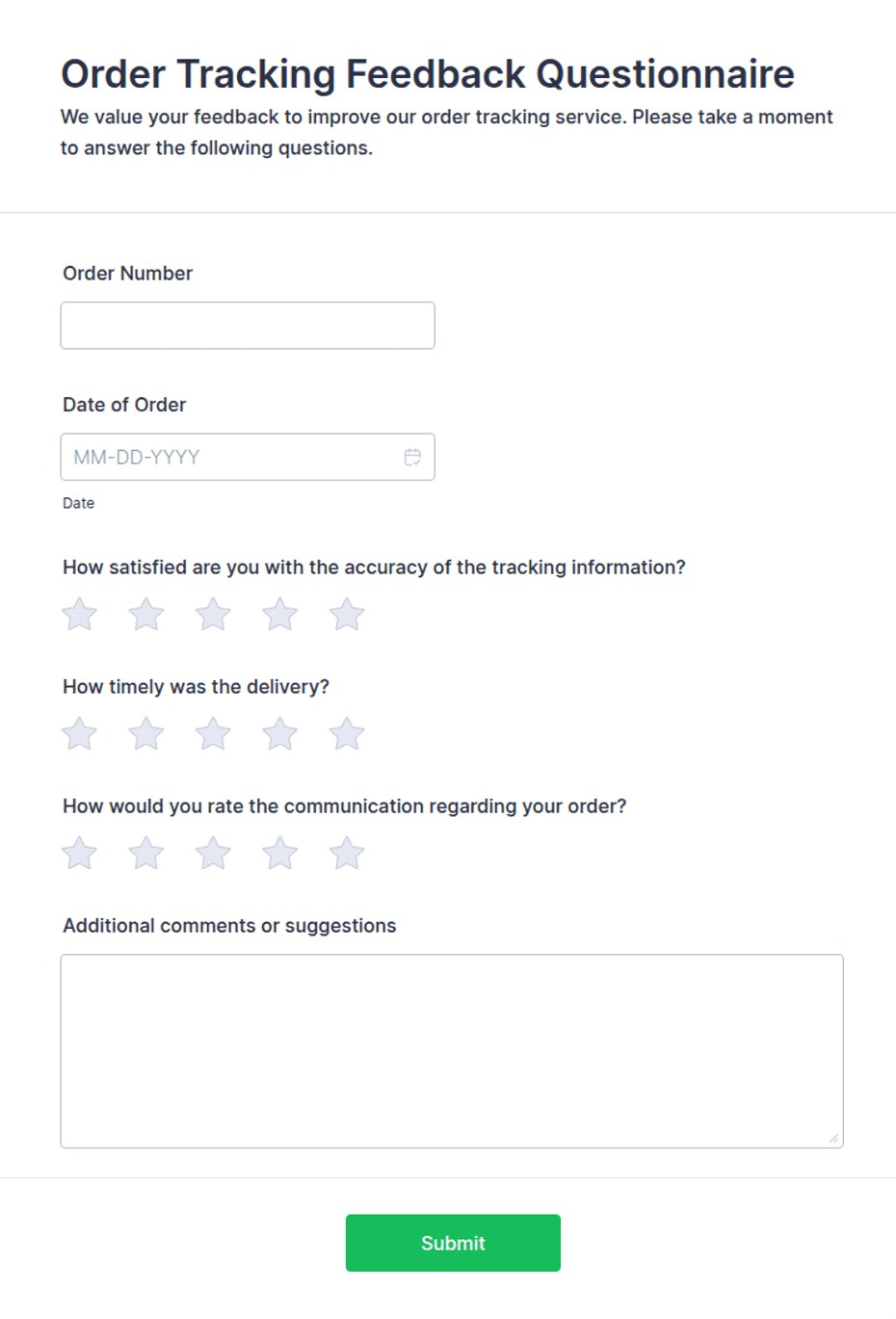 Order Tracking Feedback Questionnaire Form Template | Jotform