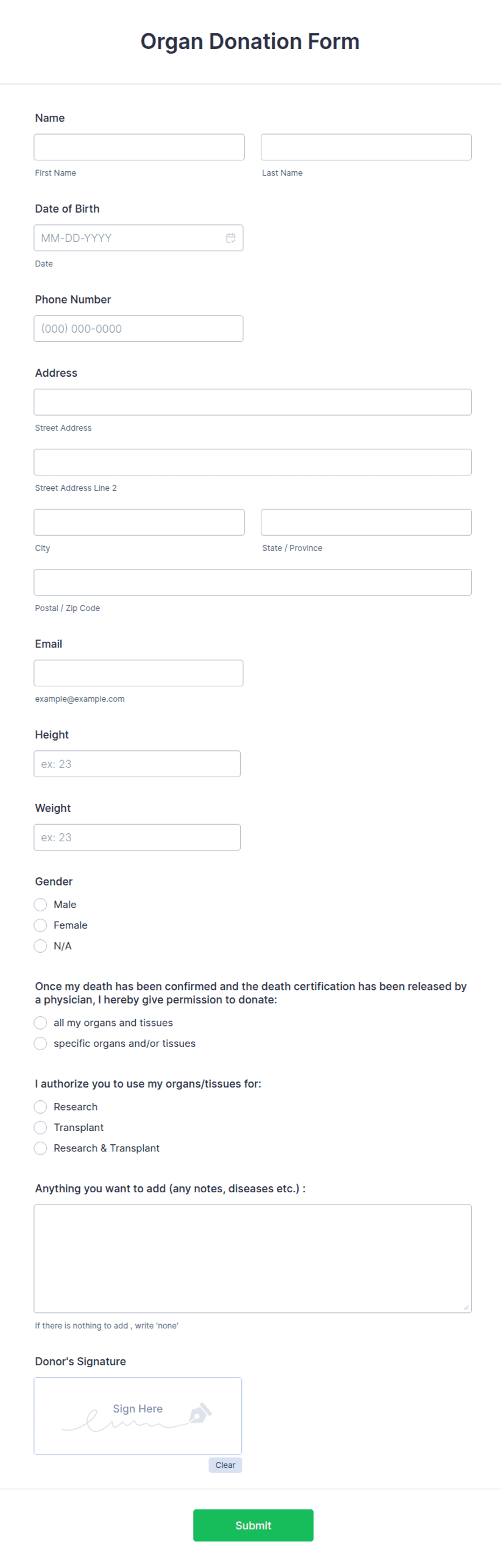 Organ Donation Form Template | Jotform
