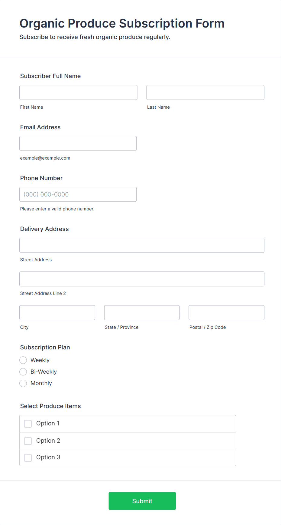Organic Produce Subscription Form Template | Jotform