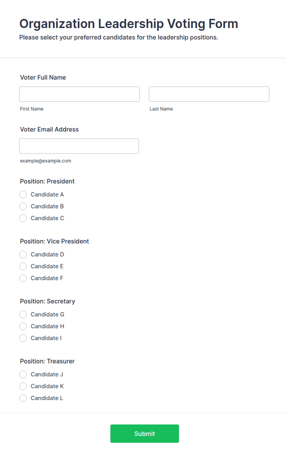Organization Leadership Voting Form Template | Jotform