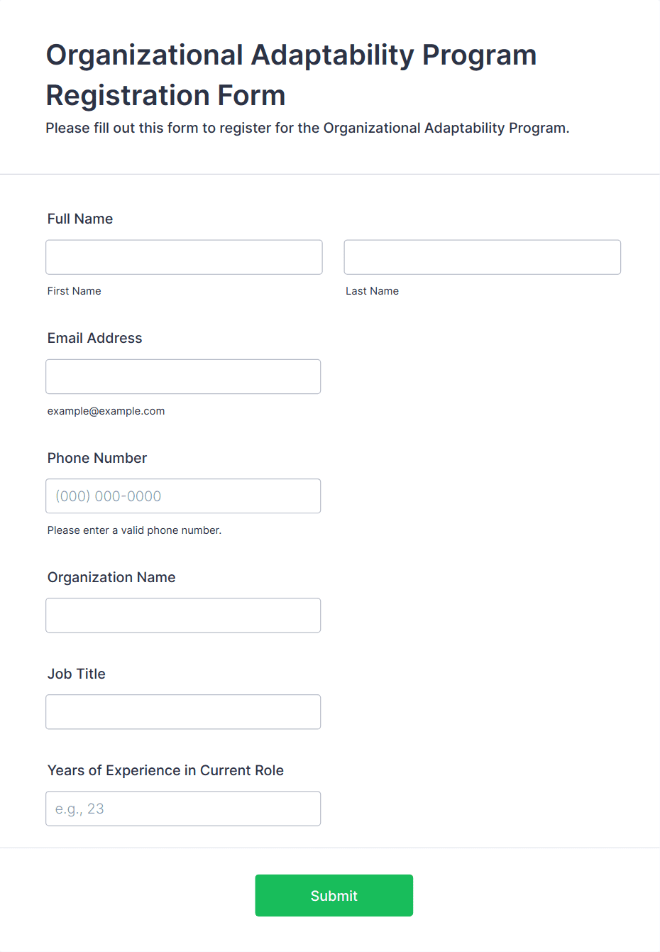 Organizational Adaptability Program Registration Form Template | Jotform