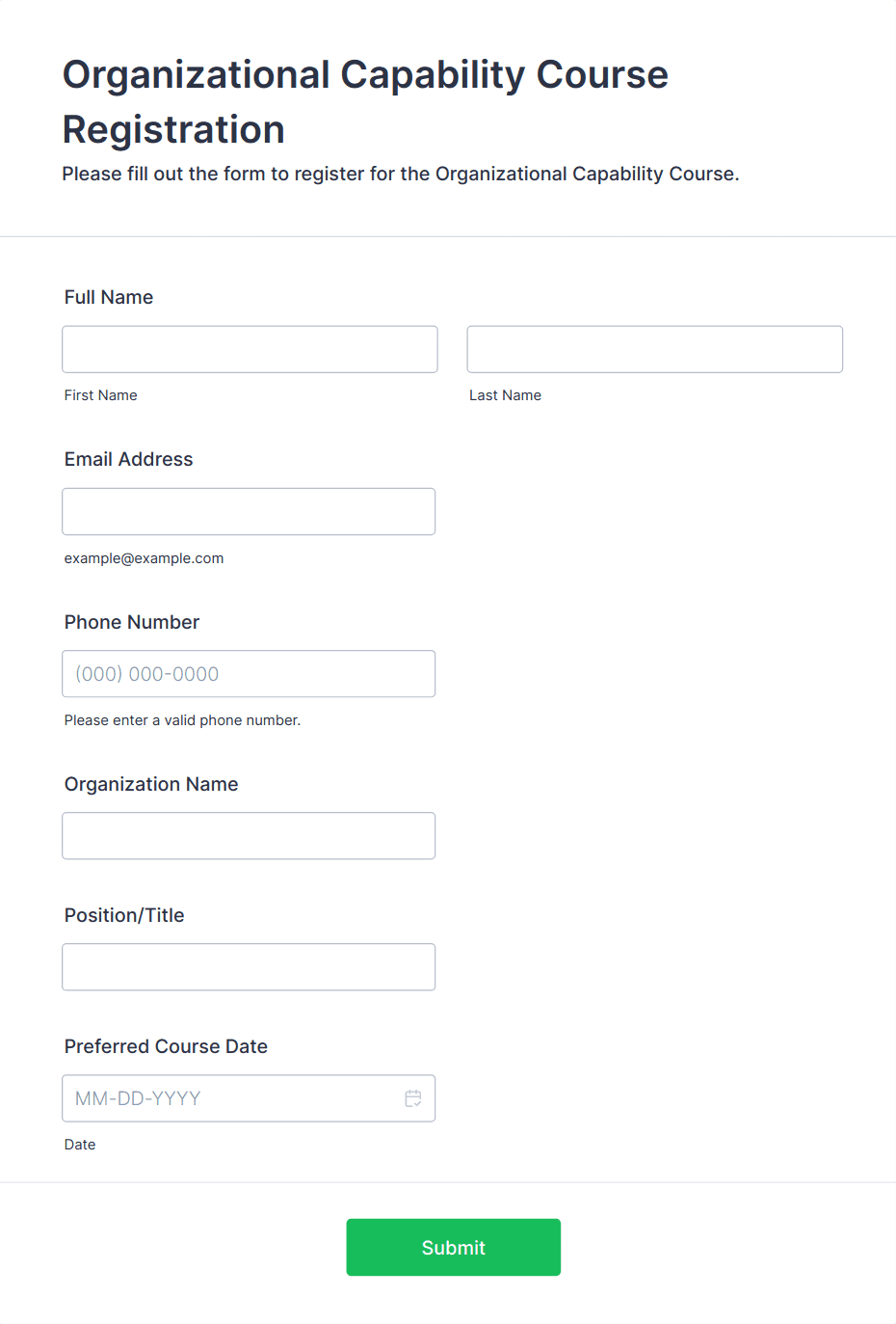Organizational Capability Course Registration Form Template | Jotform