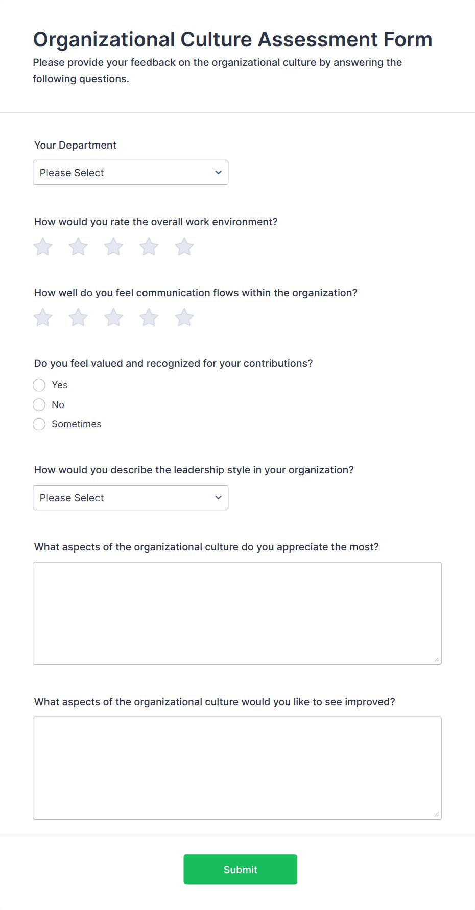 Organizational Culture Assessment Form Template | Jotform