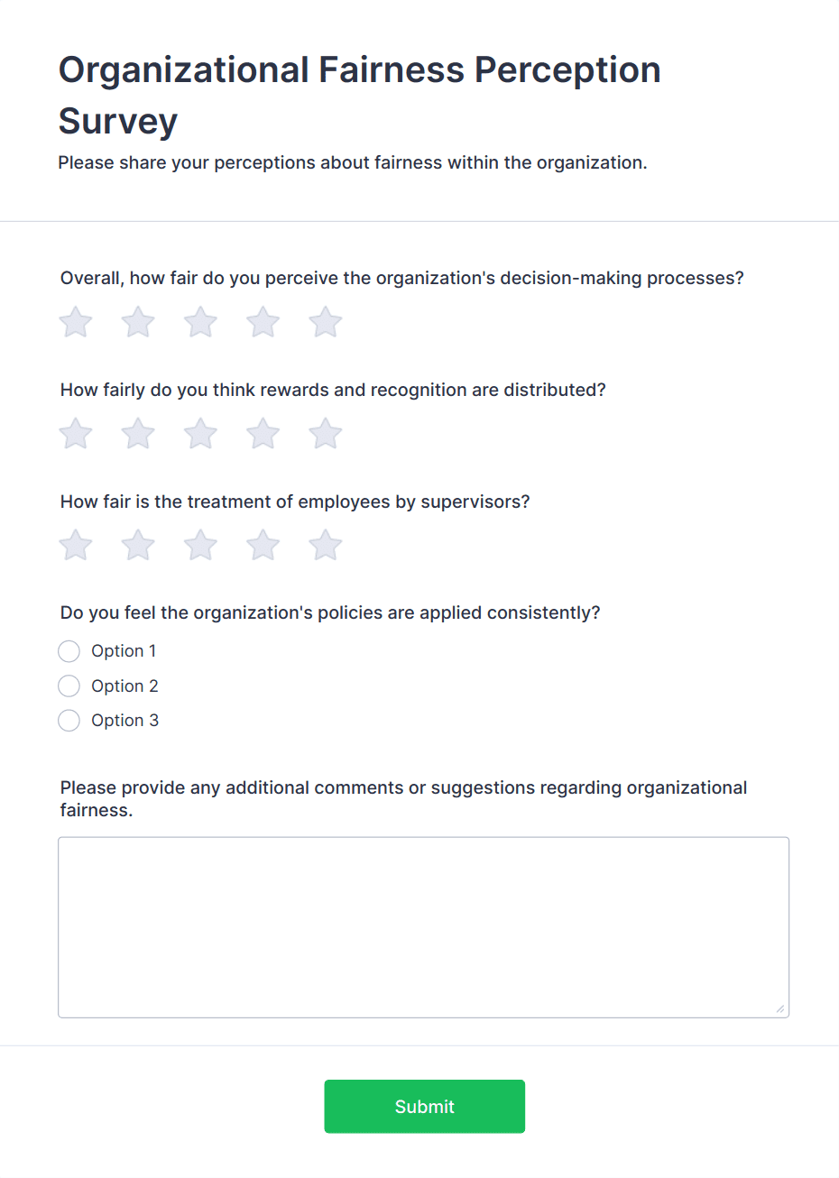 Organizational Fairness Perception Survey Form Template | Jotform