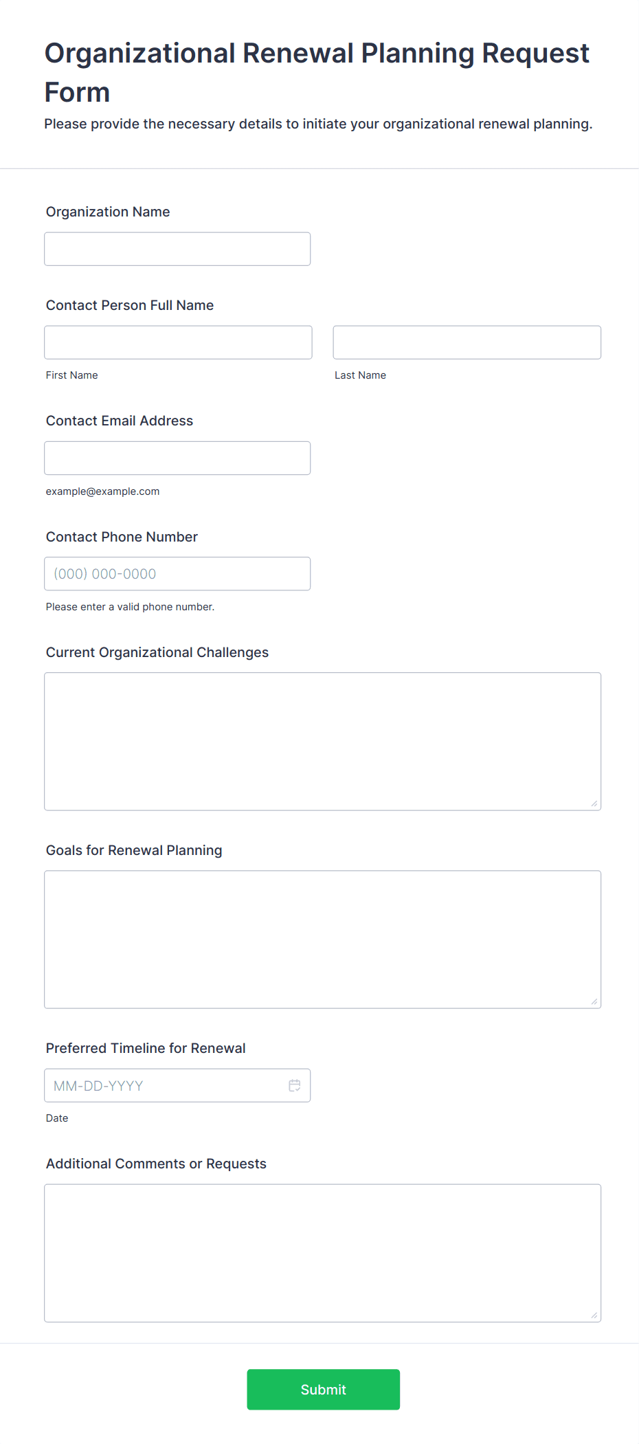 Organizational Renewal Planning Request Form Template | Jotform