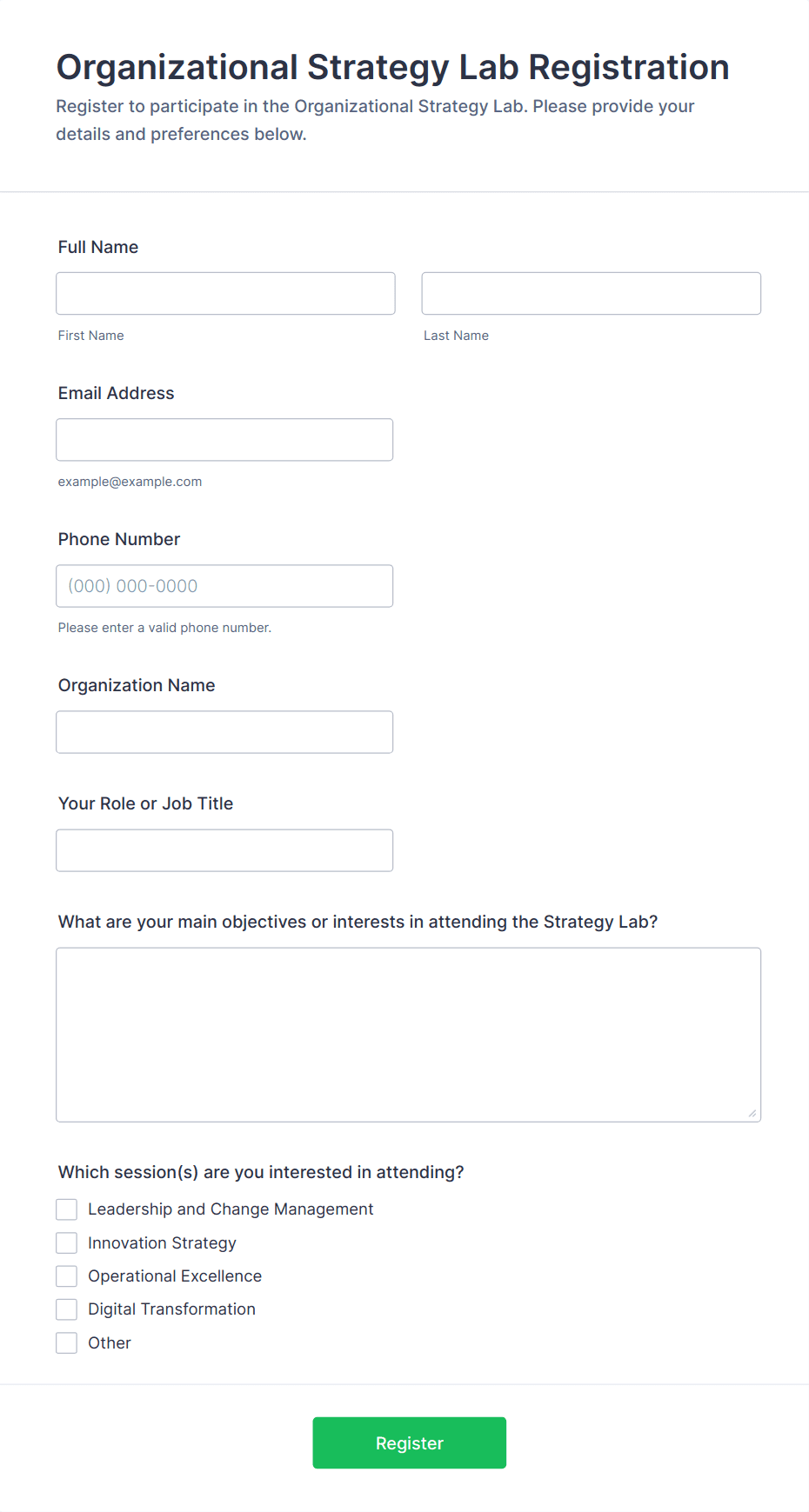 Organizational Strategy Lab Registration Form Template | Jotform