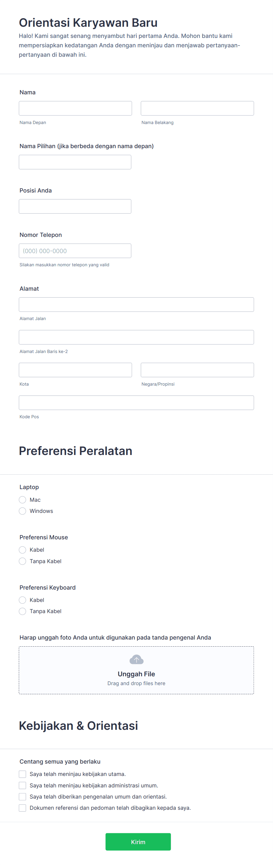 Orientasi Karyawan Baru Template Formulir | Jotform