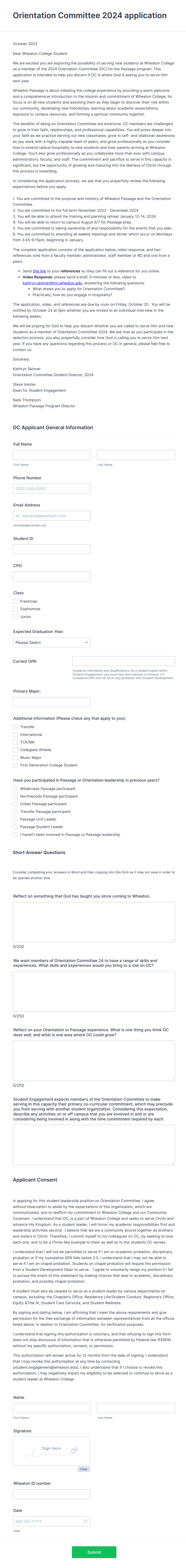 Orientation Committee Application Form Template | Jotform