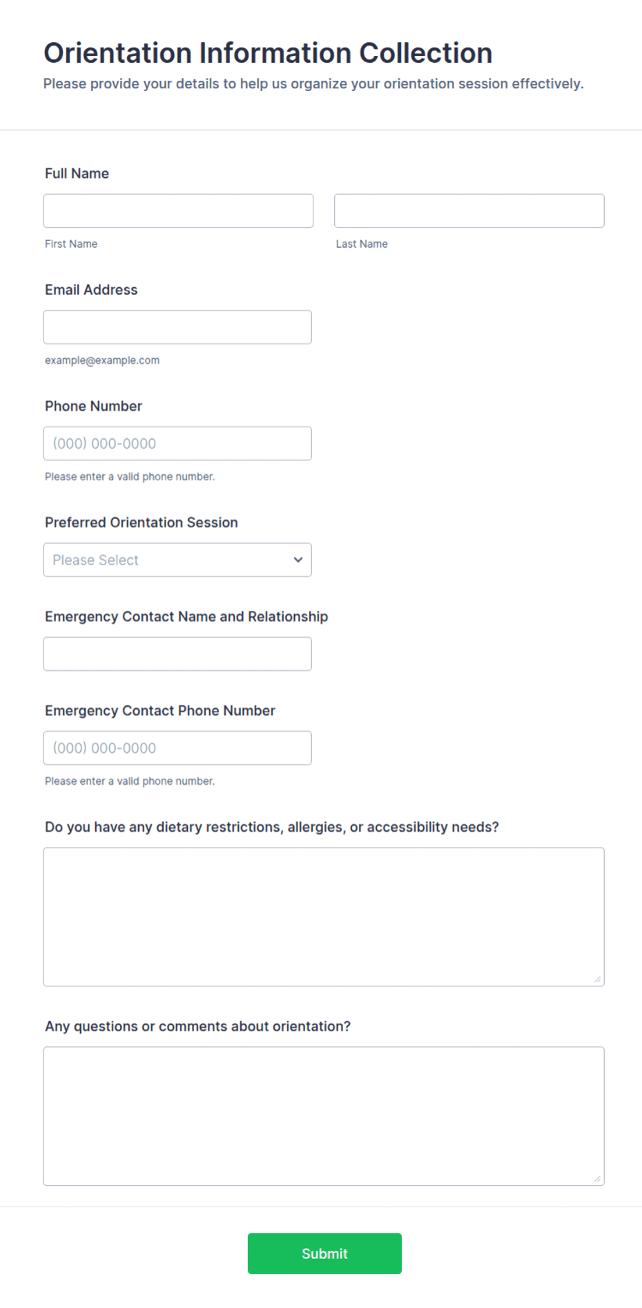 Orientation Information Collection Form Template | Jotform