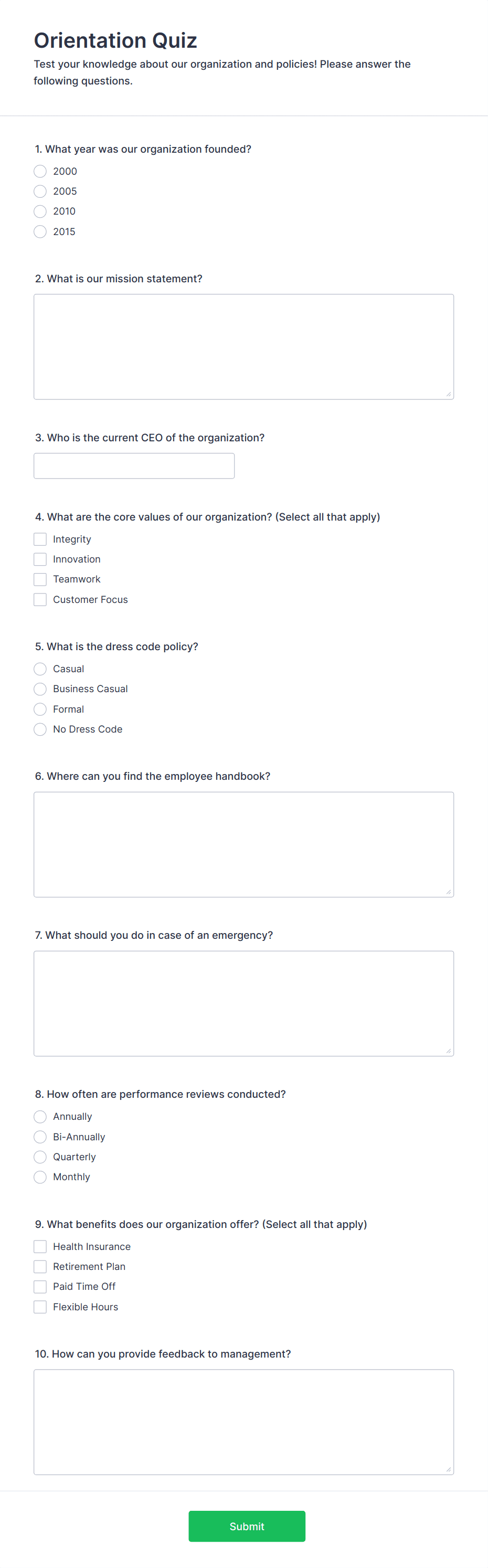 Orientation Quiz Form Template | Jotform