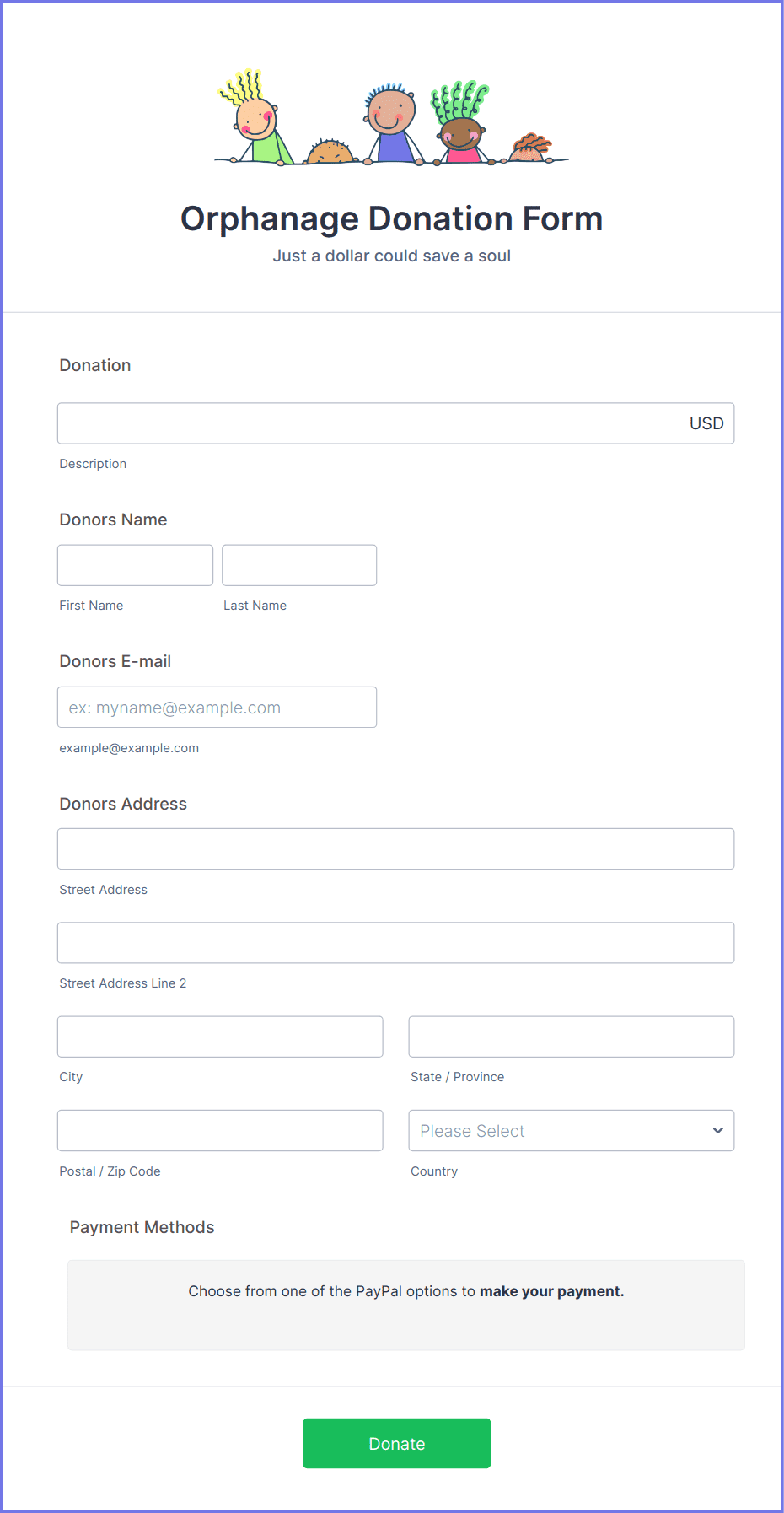 Orphanage Donation Form Template | Jotform