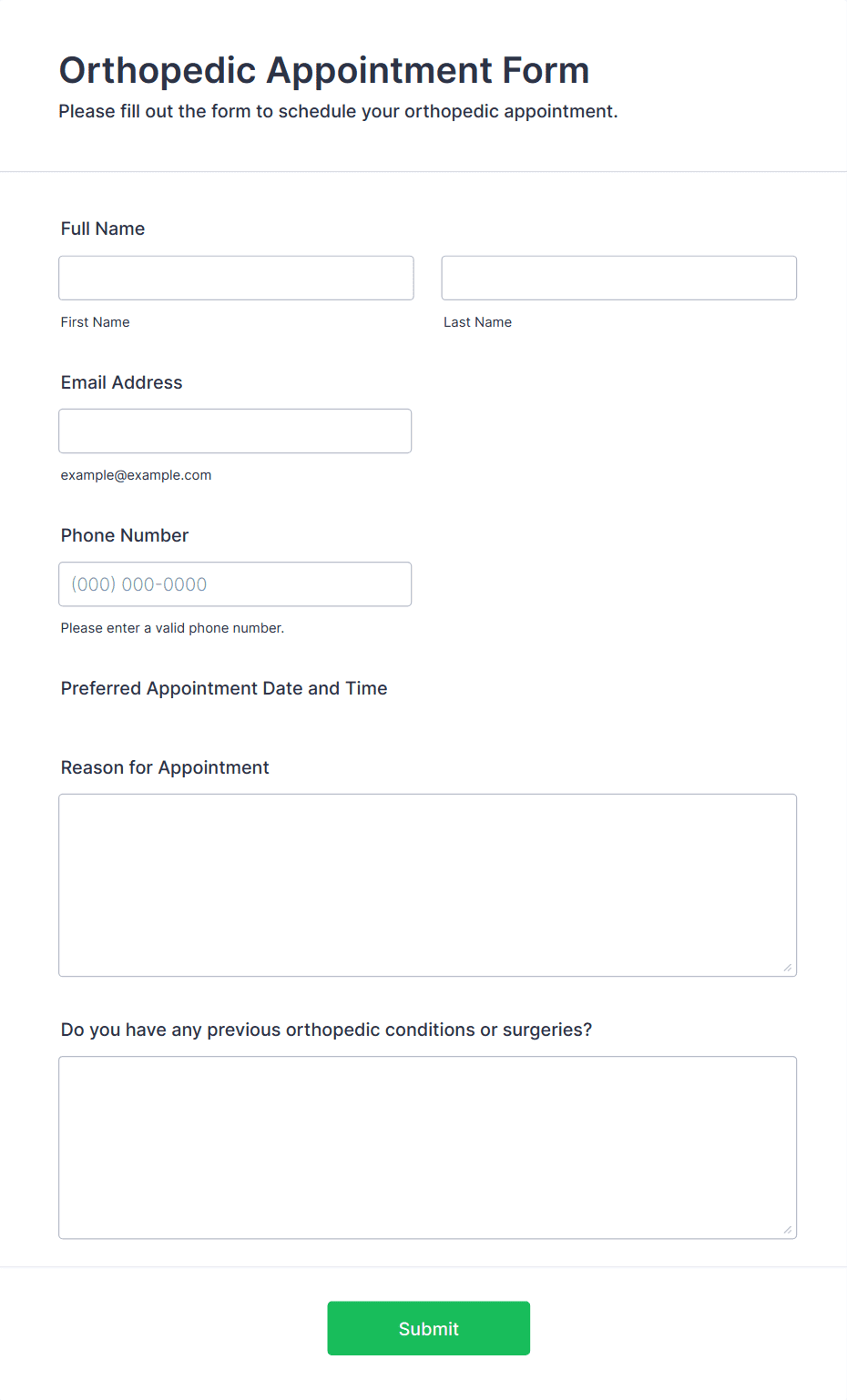 Orthopedic Appointment Form Template | Jotform