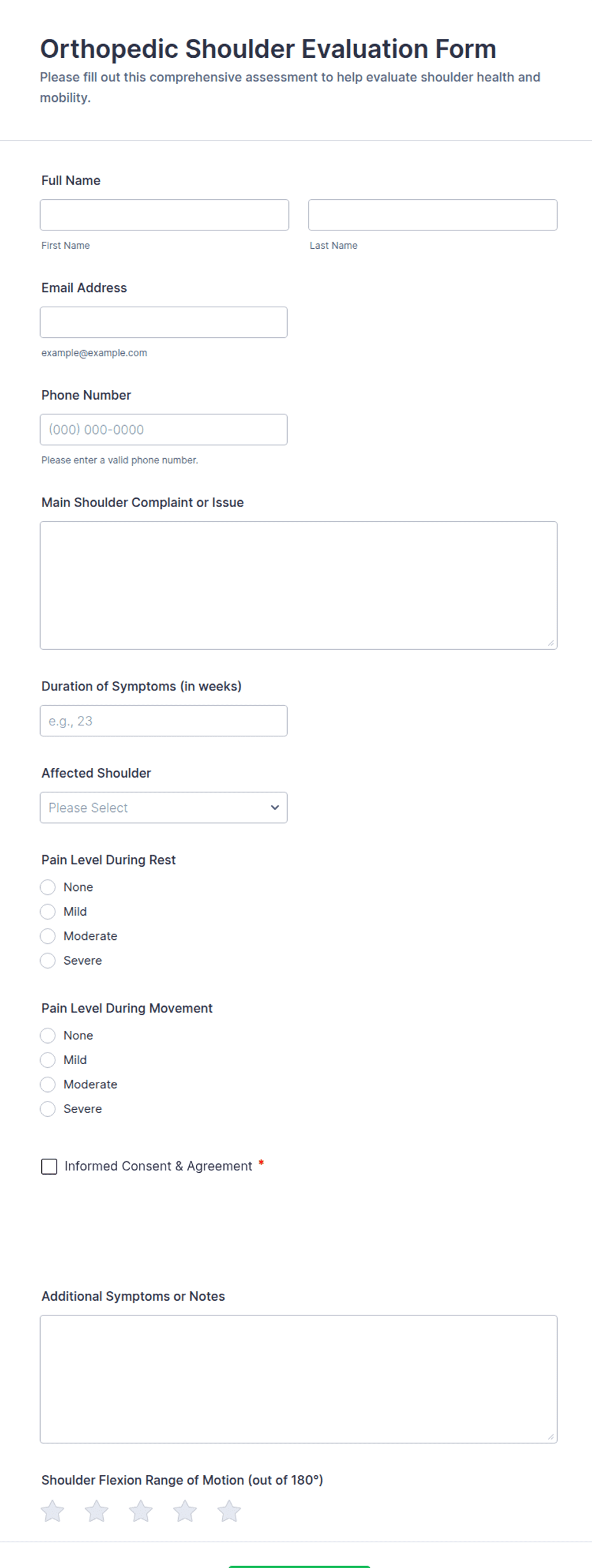 Orthopedic Shoulder Evaluation Form Template | Jotform