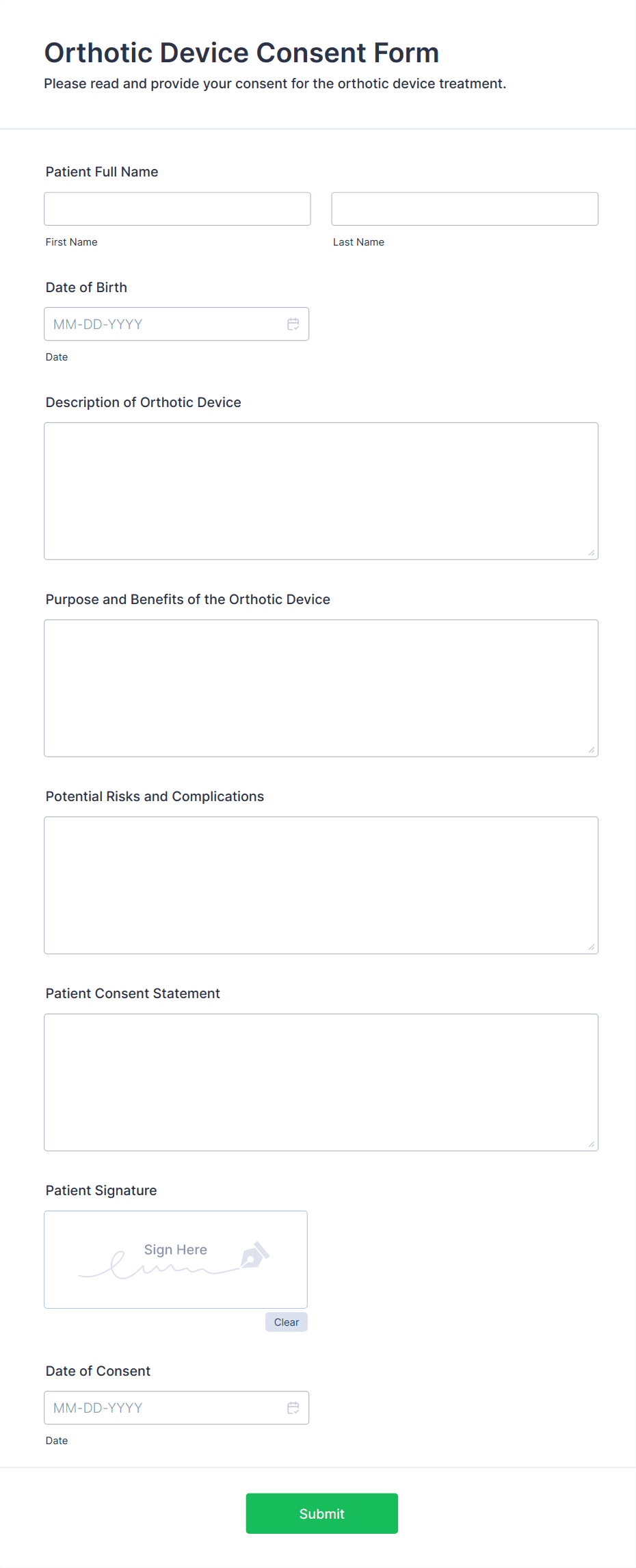 Orthotic Device Consent Form Template | Jotform