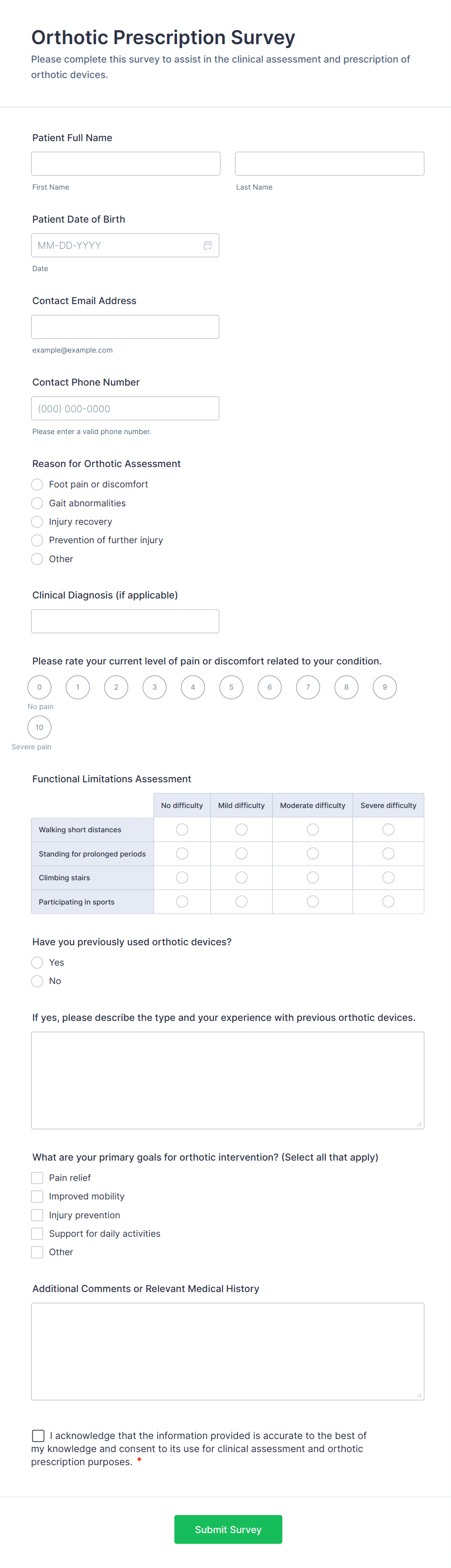 Orthotic Prescription Survey Form Template | Jotform