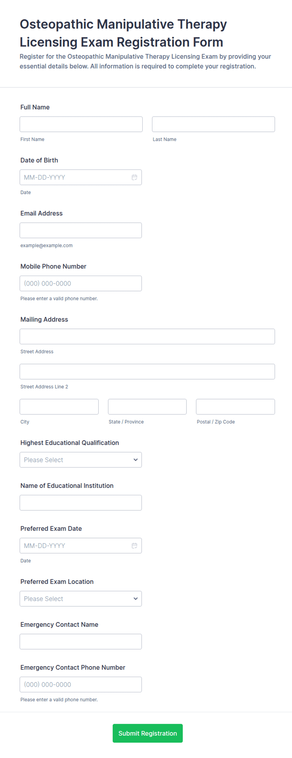 Osteopathic Manipulative Therapy Licensing Exam Registration Form ...