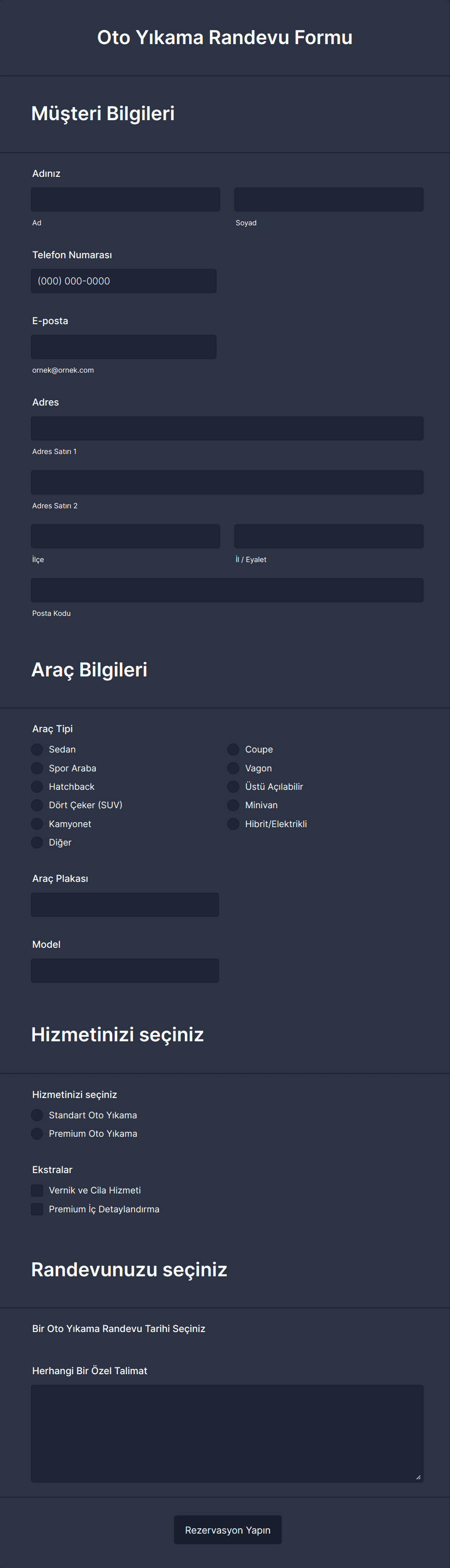 Oto Yıkama Randevu Form Şablonu | Jotform