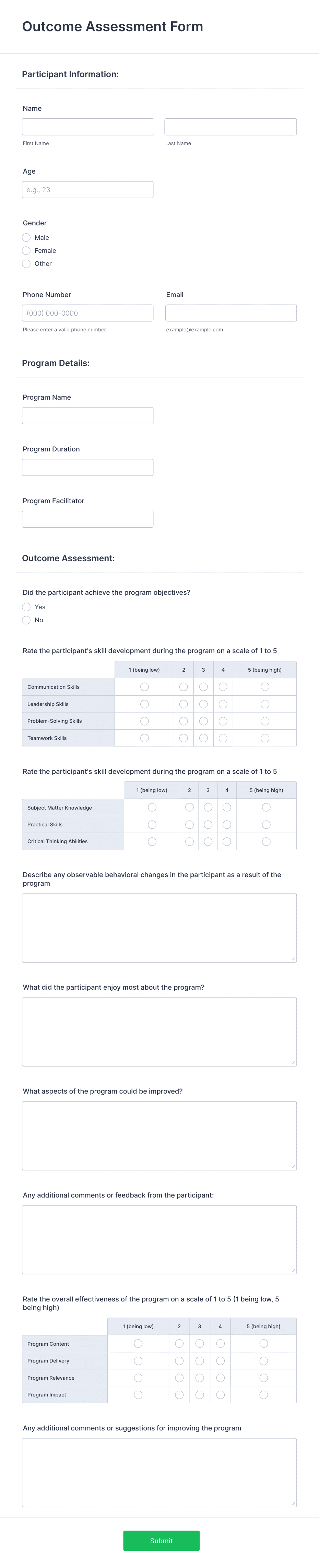 Outcome Assessment Form Template | Jotform