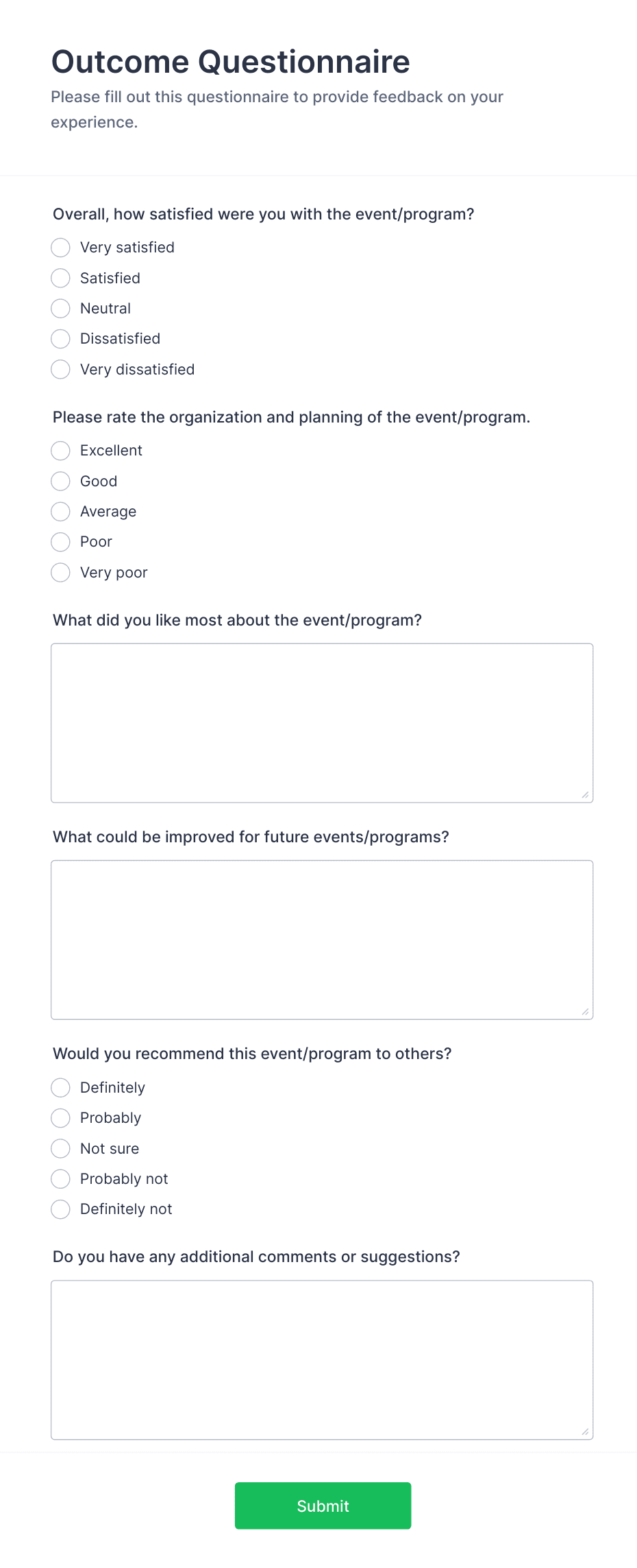 Outcome Questionnaire Form Template | Jotform