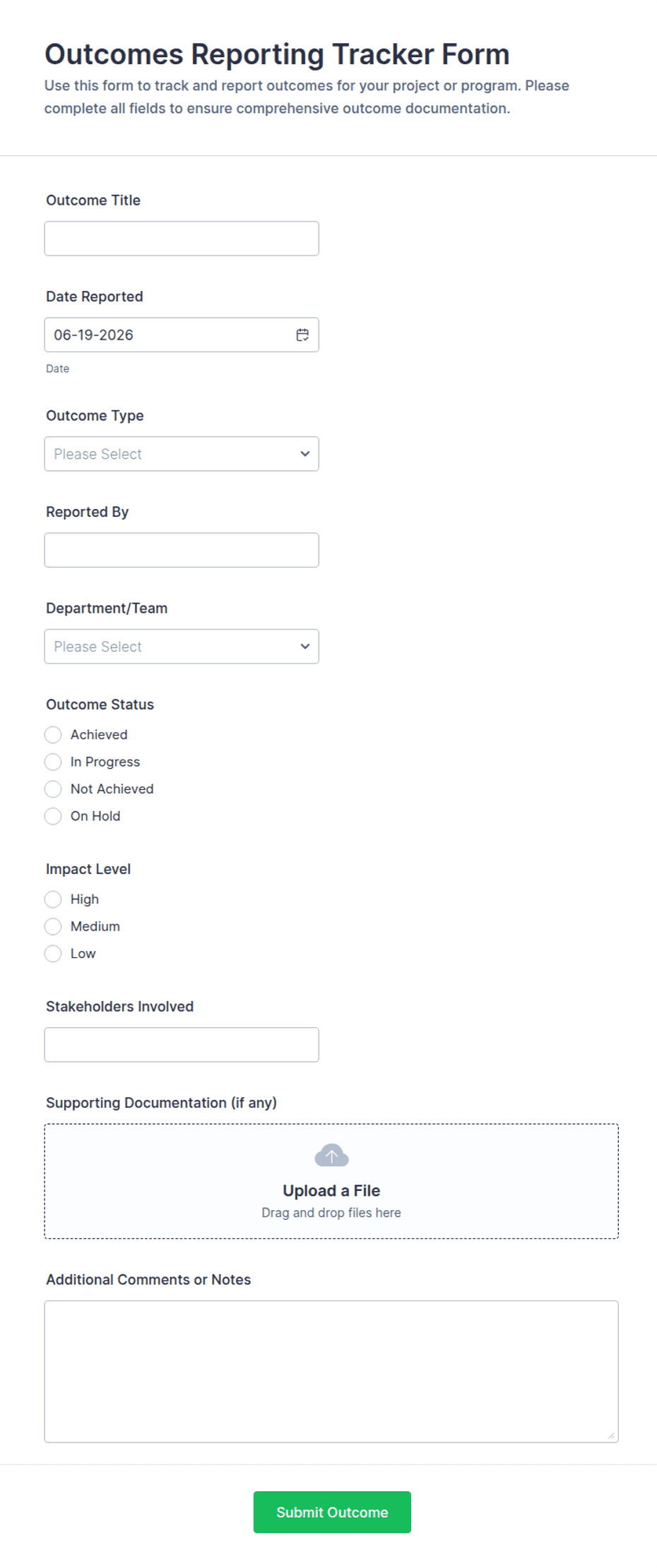 Outcomes Reporting Tracker Form Template | Jotform