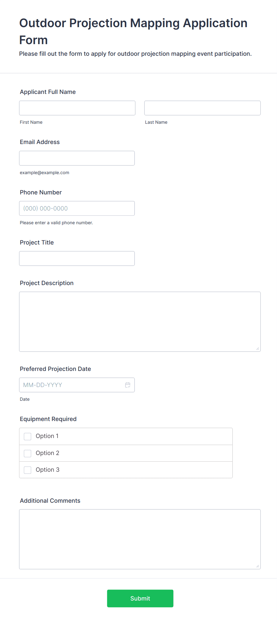 Outdoor Projection Mapping Application Form Template | Jotform