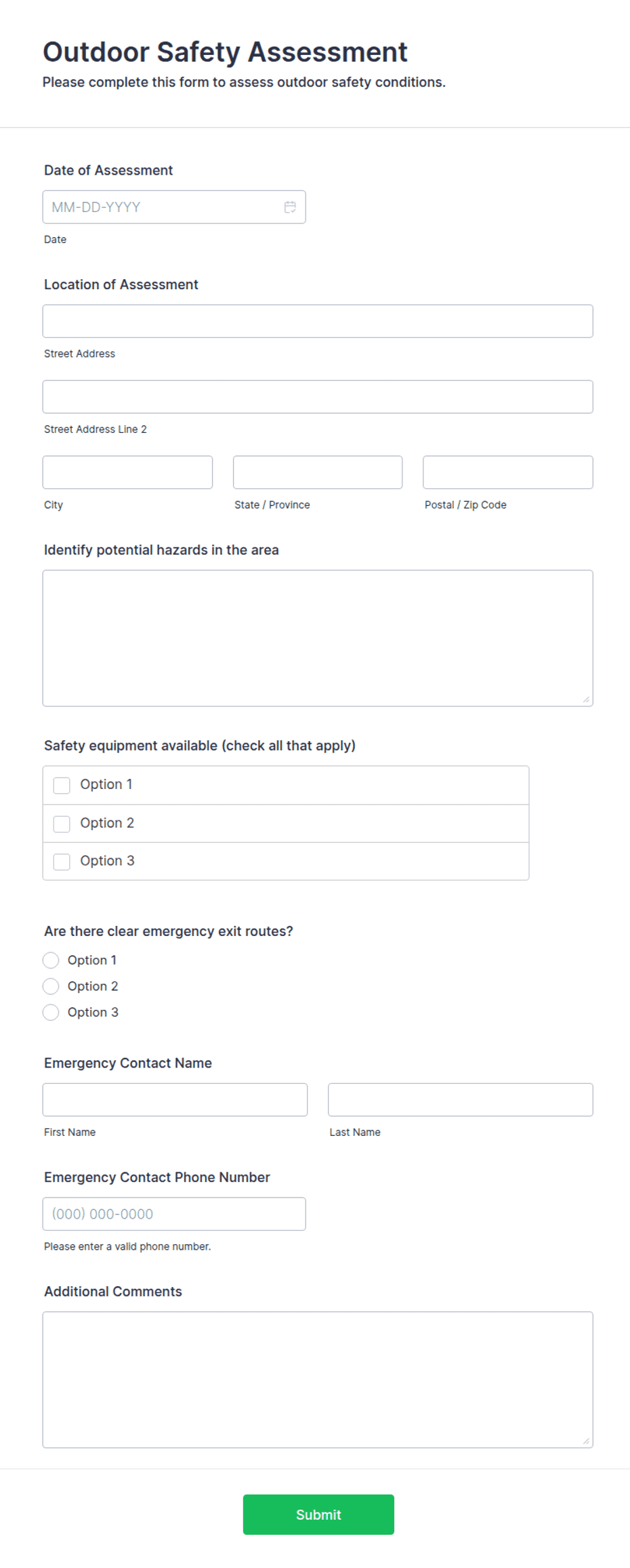 Outdoor Safety Assessment Form Template | Jotform
