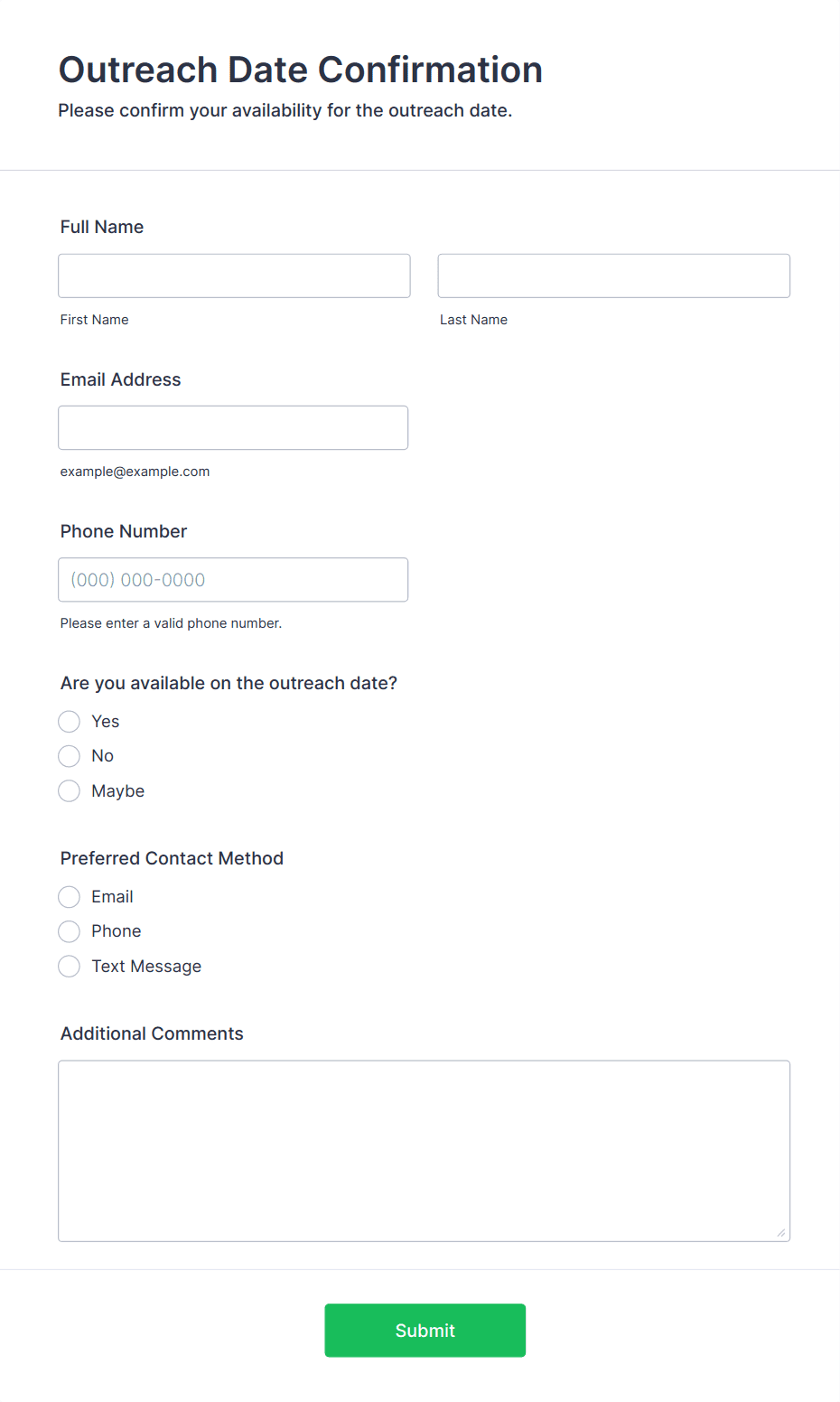 Outreach Date Confirmation Form Template | Jotform