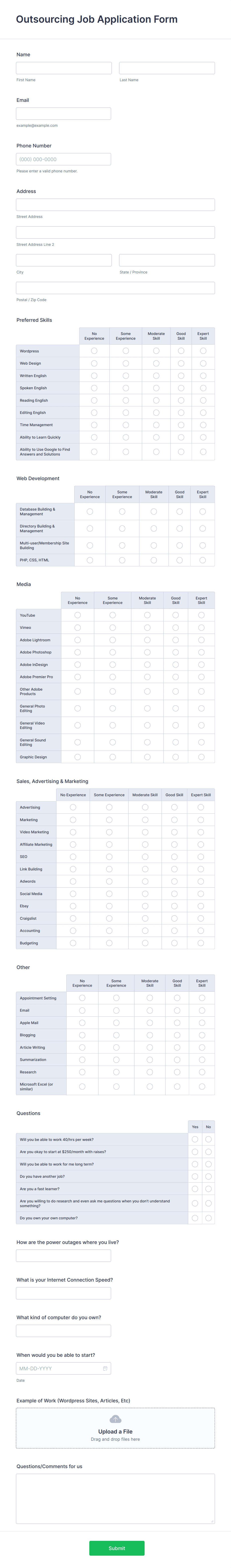 Outsourcing Job Application Form Template | Jotform